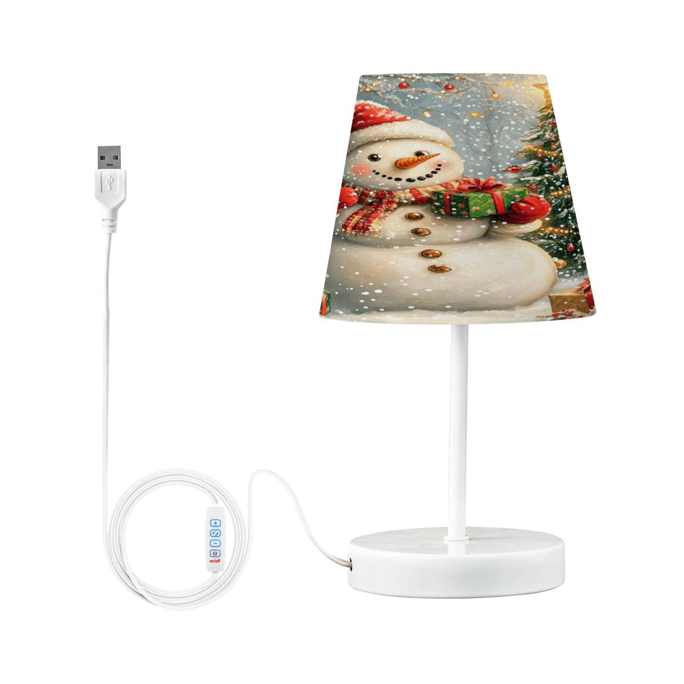 LED Desk Lamp Snowman with Christmas Tree Table Nightstand Lamps with 3 ...