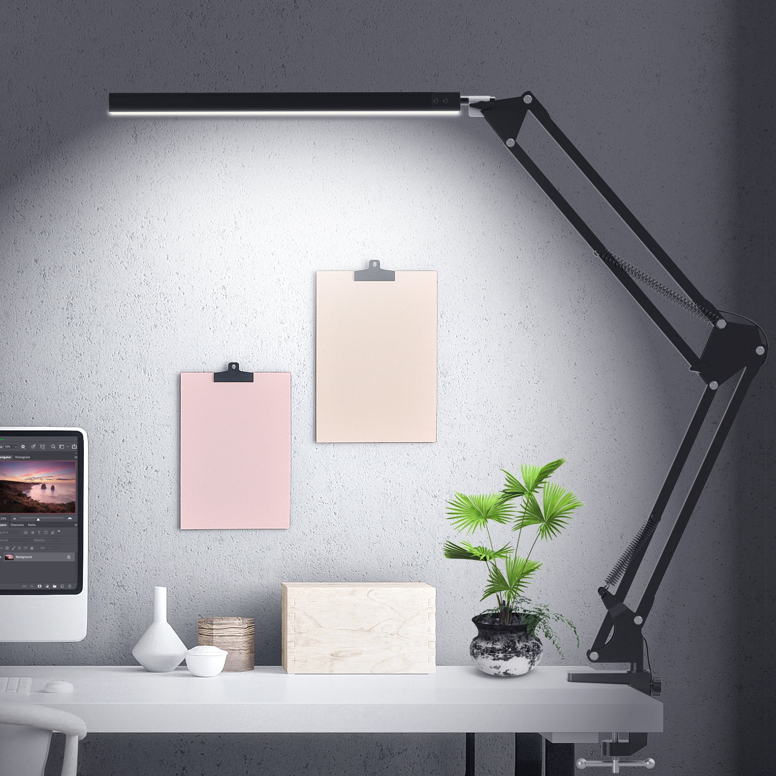 LED Desk Lamp, Adjustable Light with Clamp, 3 Modes, 10 Brightness, 360 ...