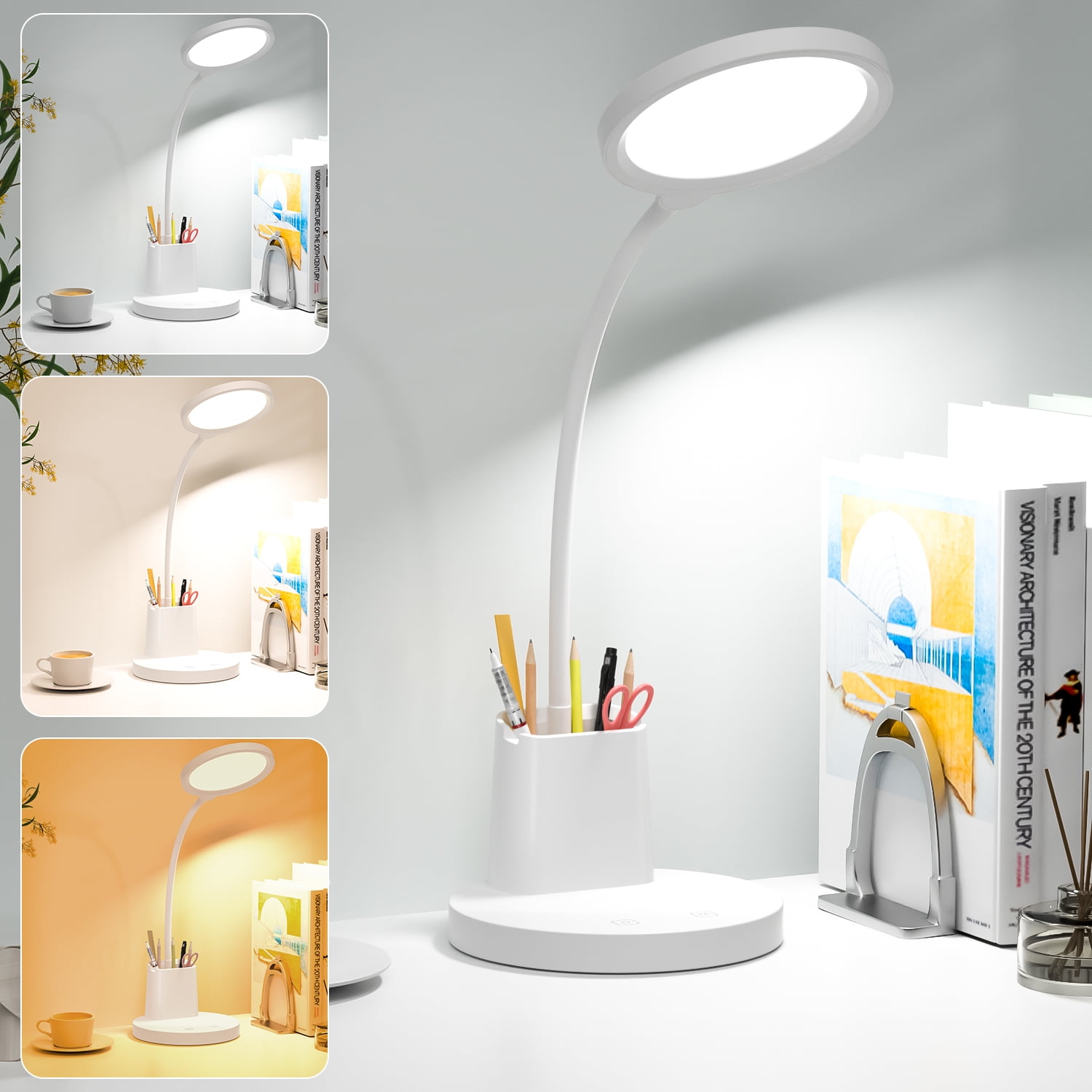 Lavish Home Contemporary LED Gooseneck Desk Lamp - White - Walmart.com