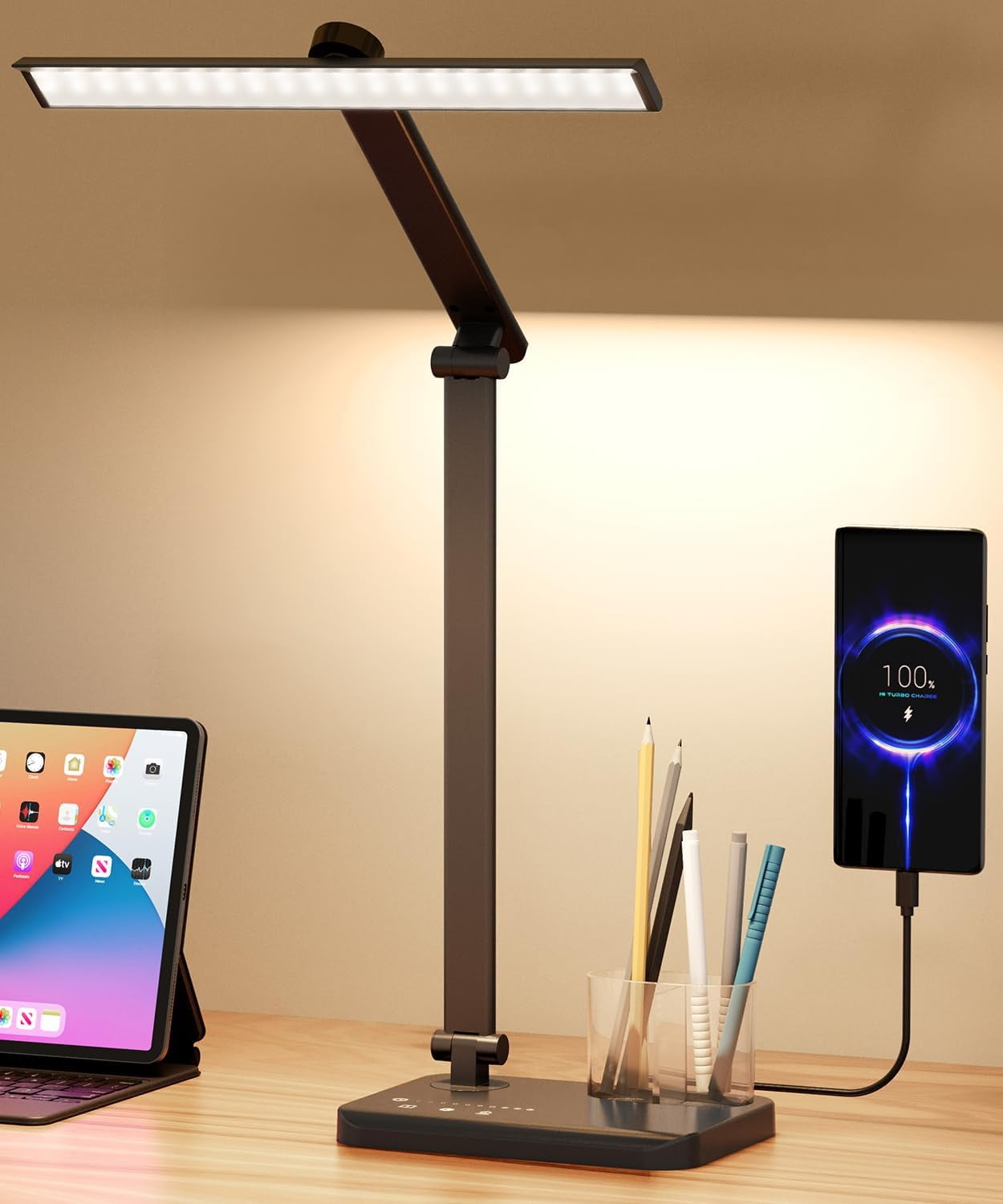 LED Desk Lamp with USB Charging Port, Eye-Caring Table Lamp, Touch ...