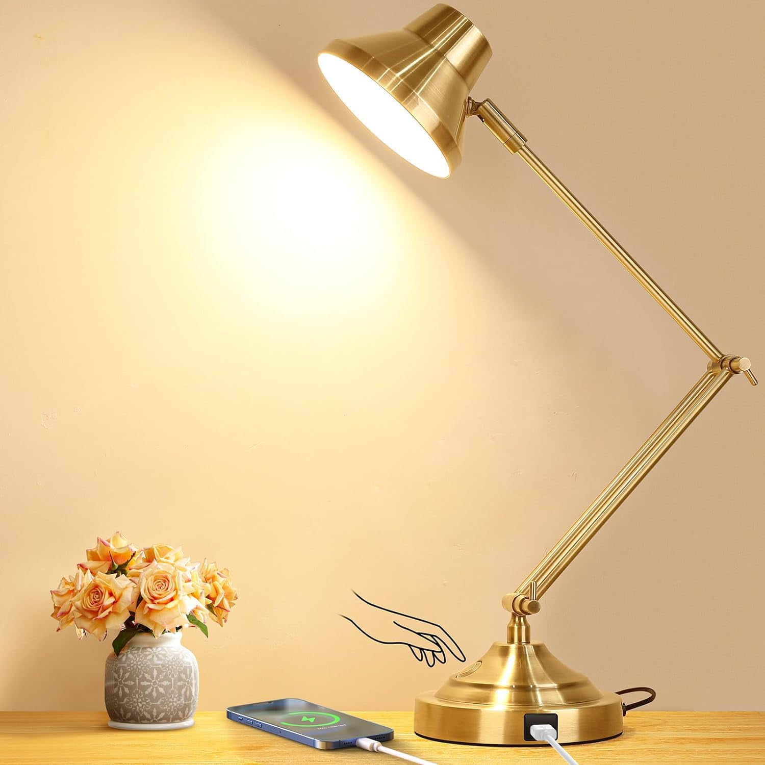 LED Desk Lamp with USB Port, Dimmable Touch Table Lamp with 3 Color ...