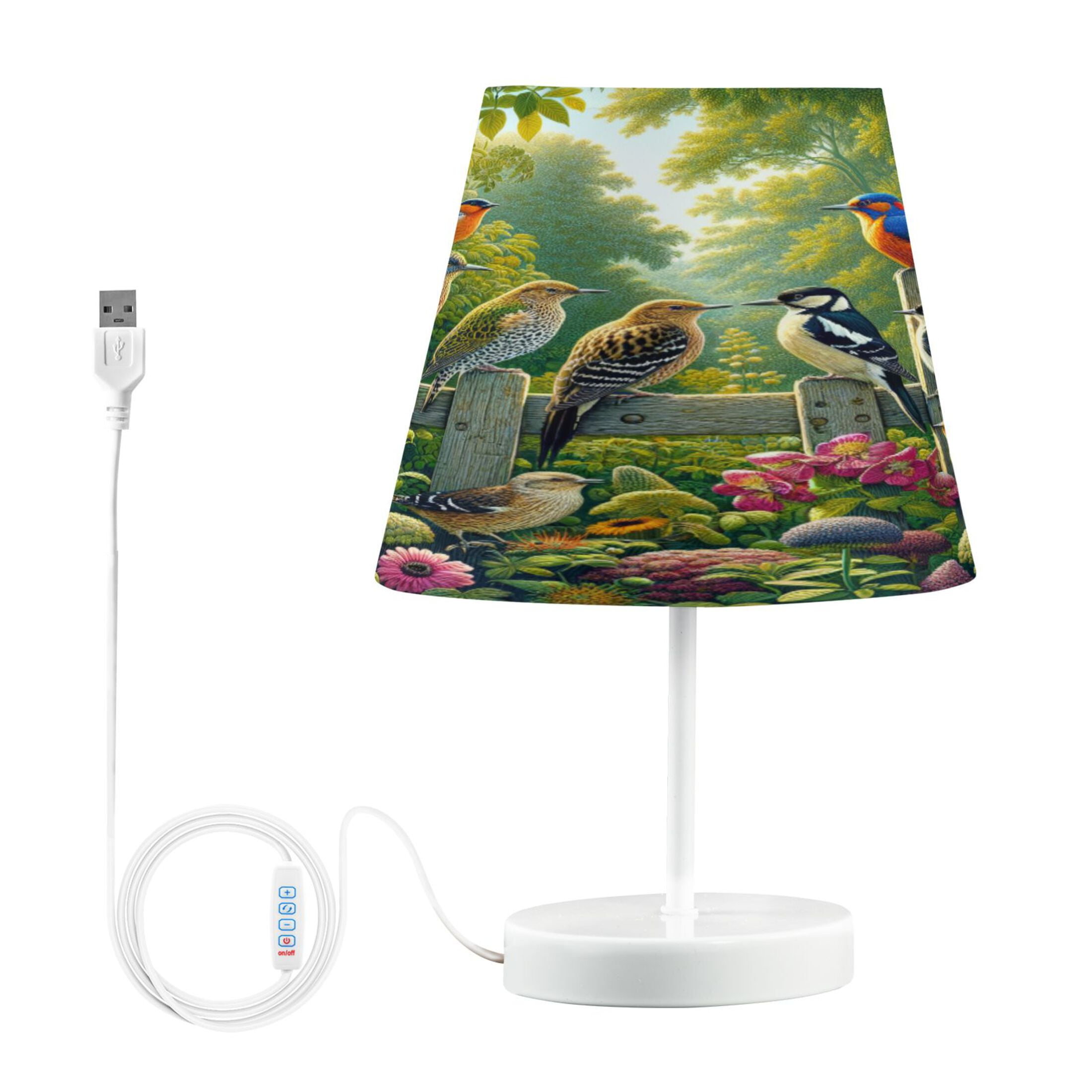LED Desk Lamp Various Birds on Wooden Fence Table Nightstand Lamps with ...