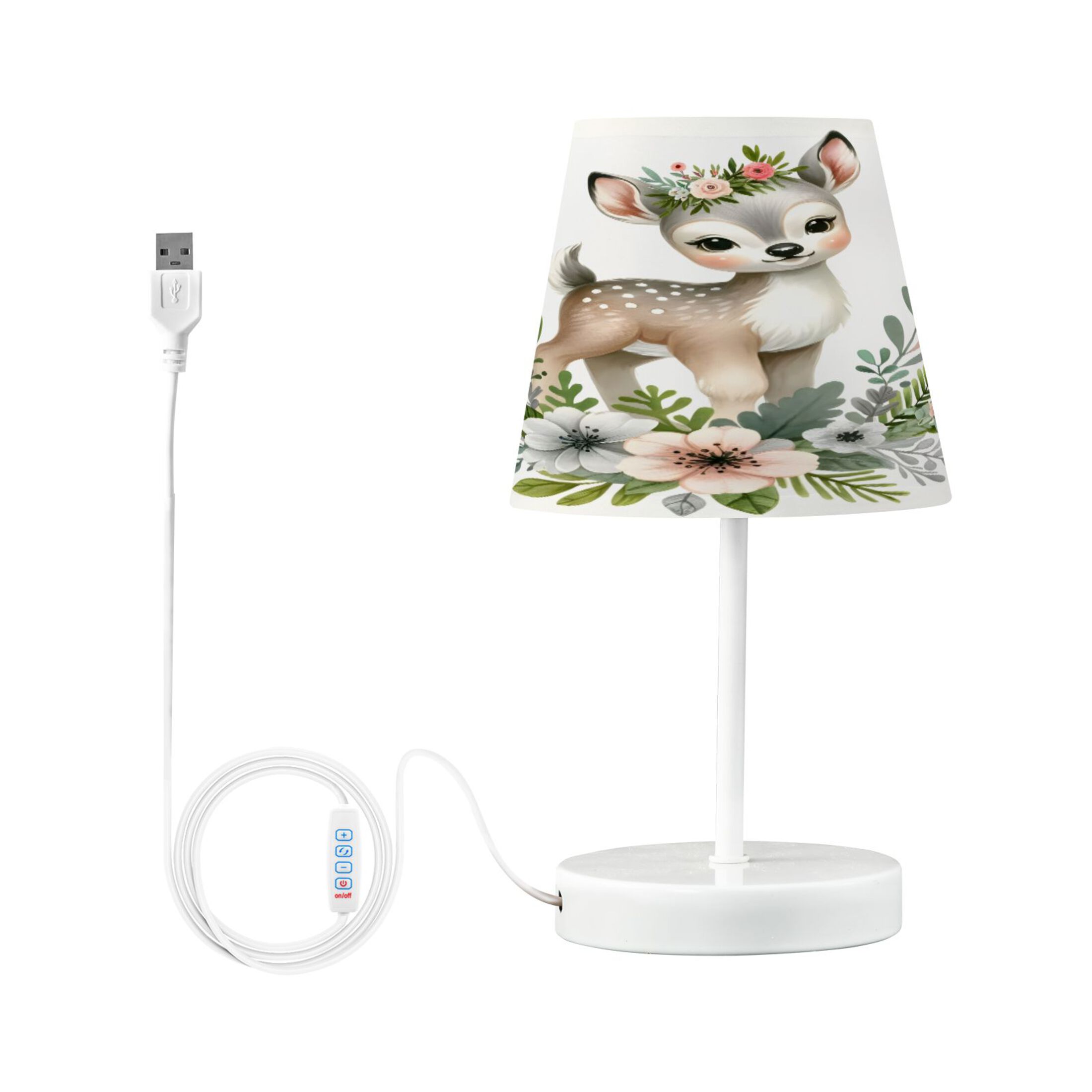 LED Desk Lamp Watercolor Deer with Bouquet Table Nightstand Lamps with ...