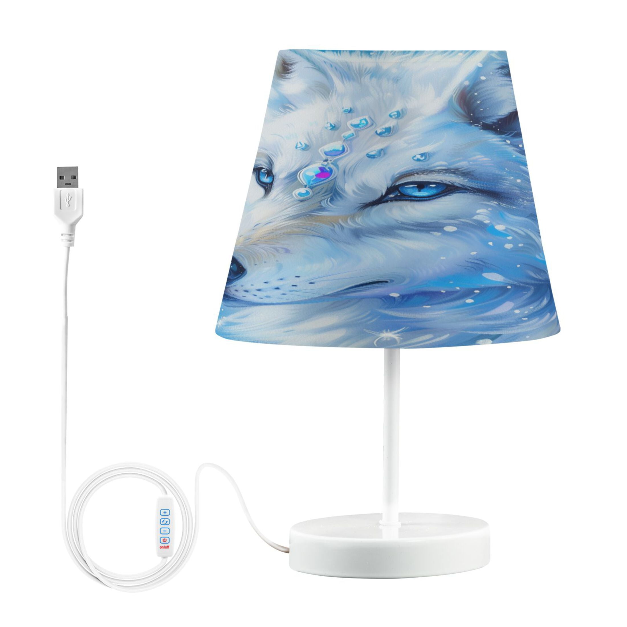 LED Desk Lamp White Wolf with Gems Table Nightstand Lamps with 3 Color ...