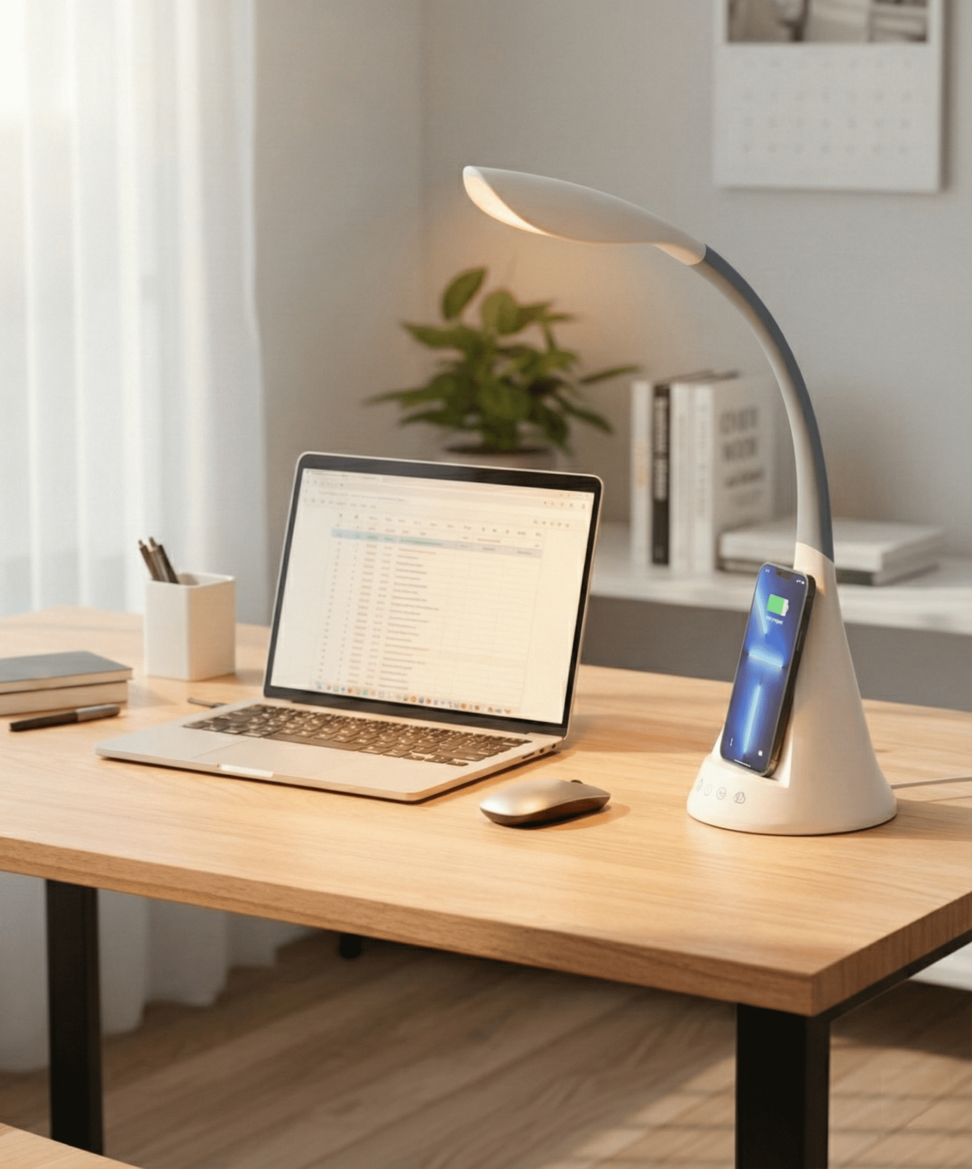 LED Desk Lamp with Wireless Charger, Modern Eye-Caring Dimmable Light ...