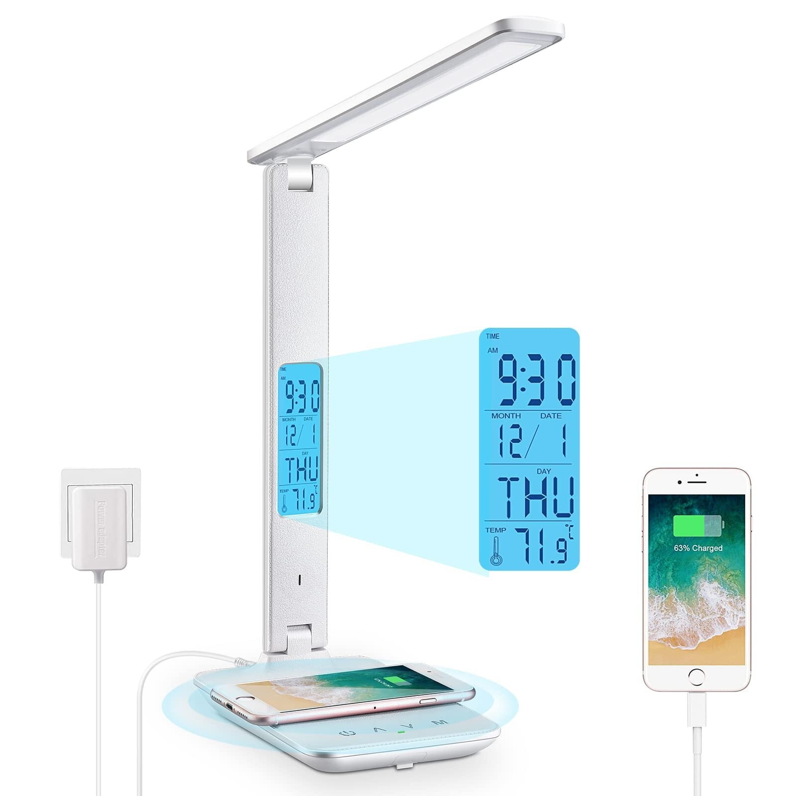 LED Desk Lamp with Wireless Charger, USB Charging Port, Adjustable ...