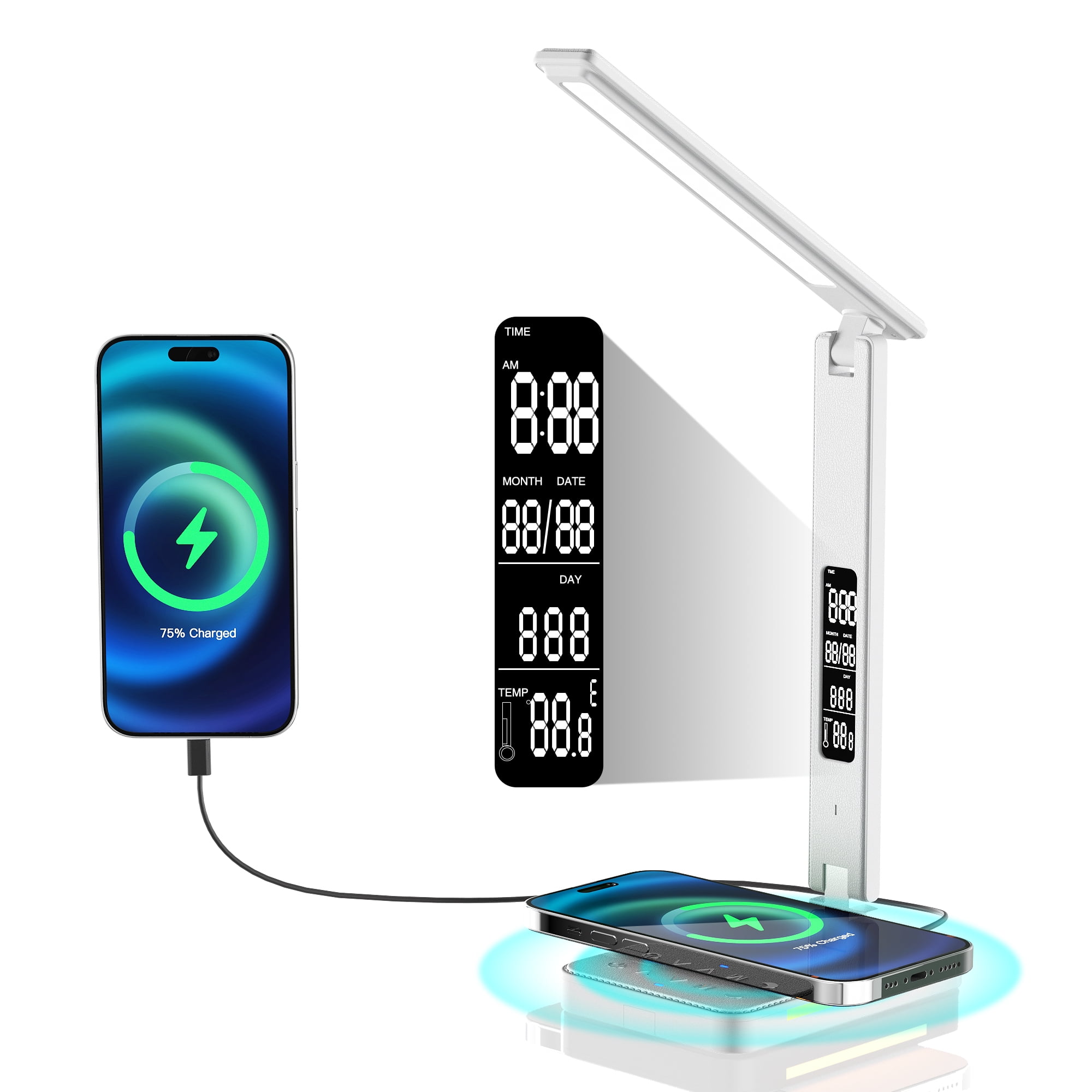 LED Desk Lamp with Wireless Charger, USB Port, Dimmable, Eye-Protecting ...