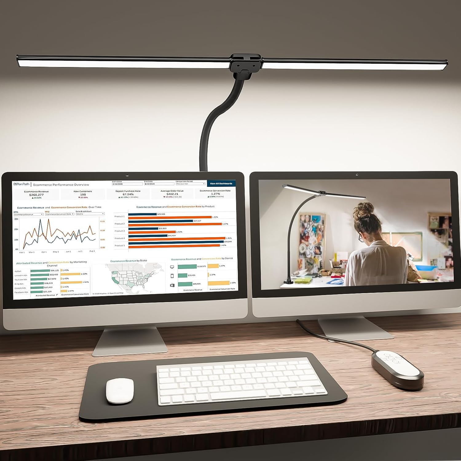 LED Desk Lamp for Home Office, 4000K Neutral White Double Head ...