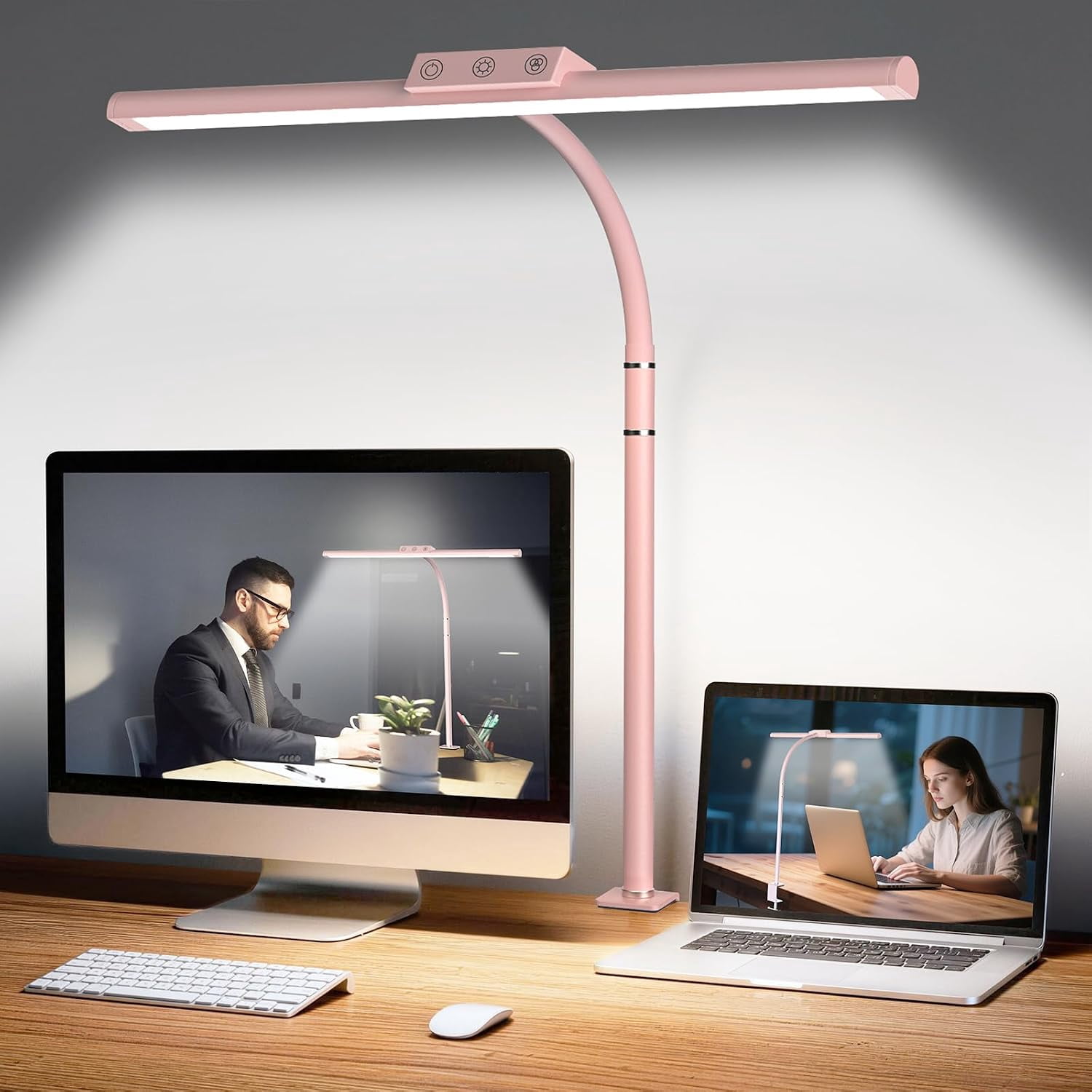 LED Desk Lamp with Clamp 16.5 Inch, Flexible Gooseneck 5 Color Stepless ...