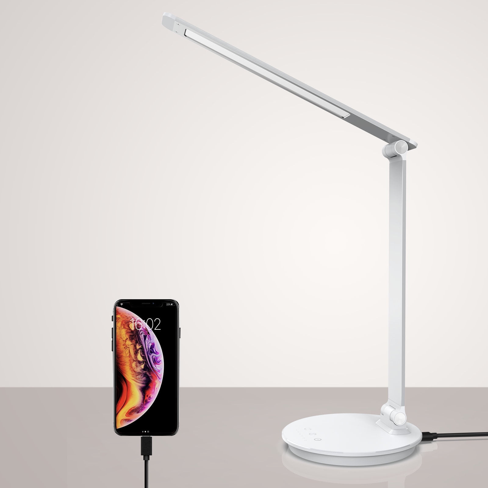 Topesel LED Desk Lamp, White, Dimmable, 5 Color Modes, USB Charger ...