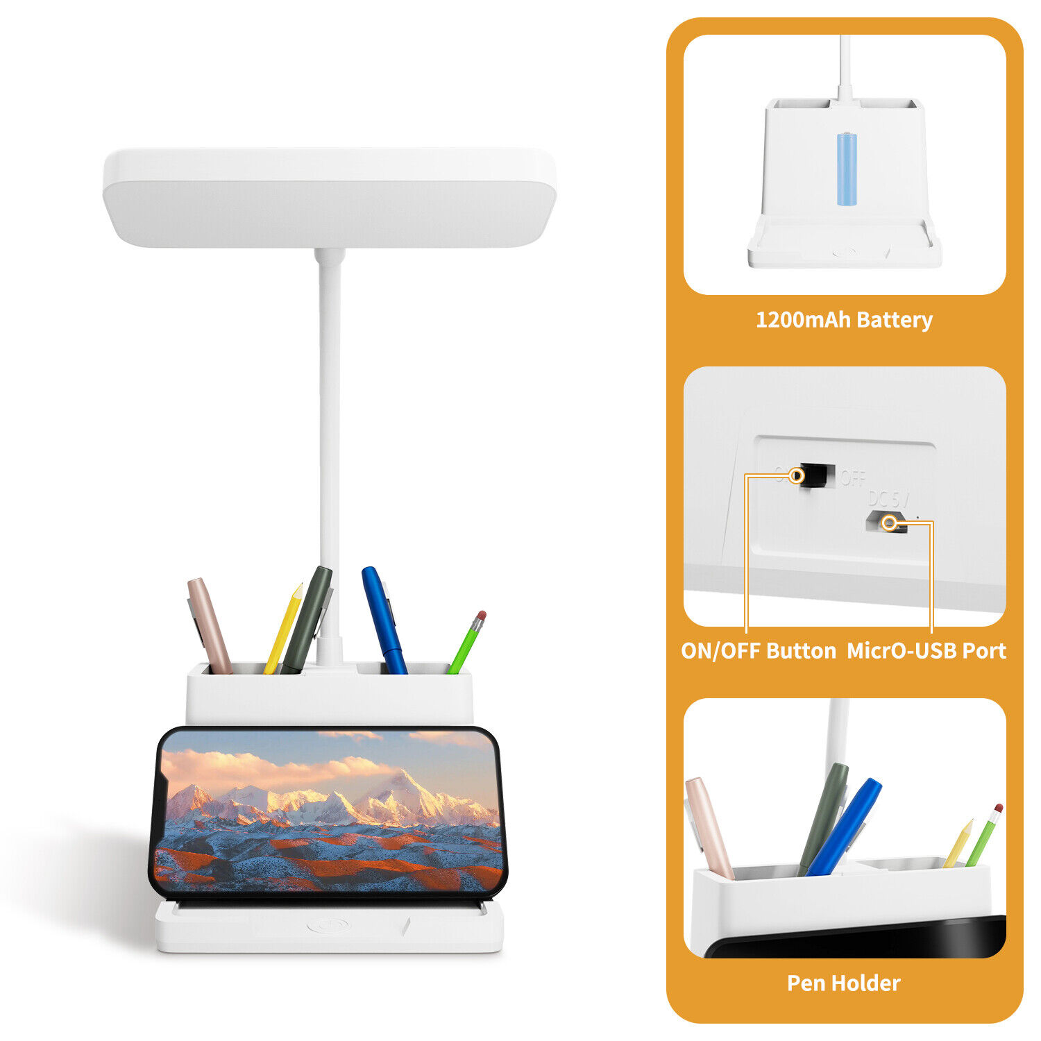LED Desk Table Lamp, USB Charging Port, Dimmable Eye-Caring, 3 ...