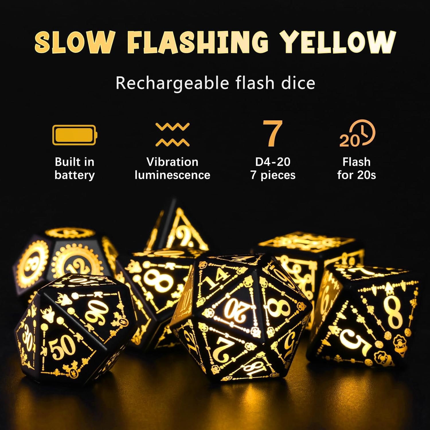 LED Dice, Light up DND Dice Rechargeable Flashing D&D Dice Set Flashing ...