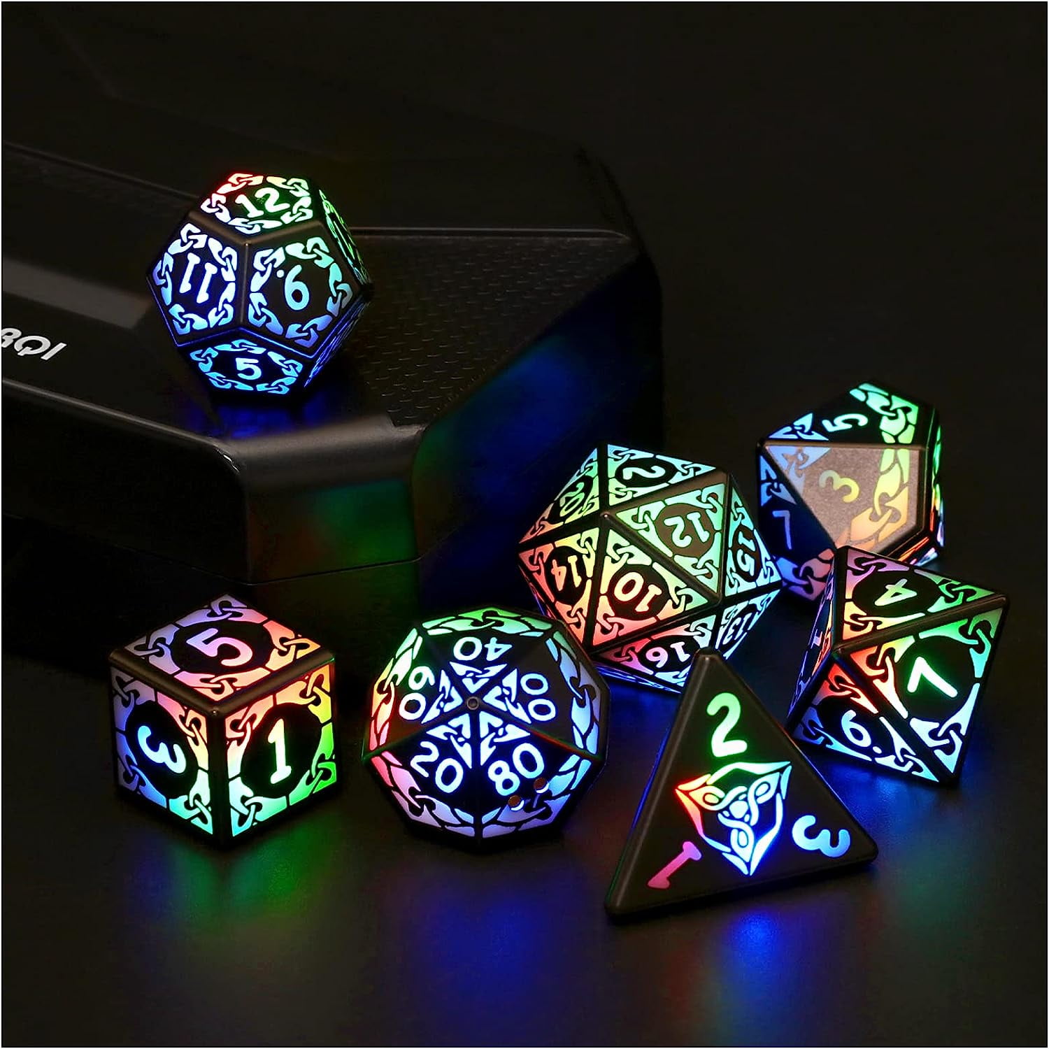 LED Dice Set of 7, DND Dice Rechargeable with Charging Box, Shake to ...