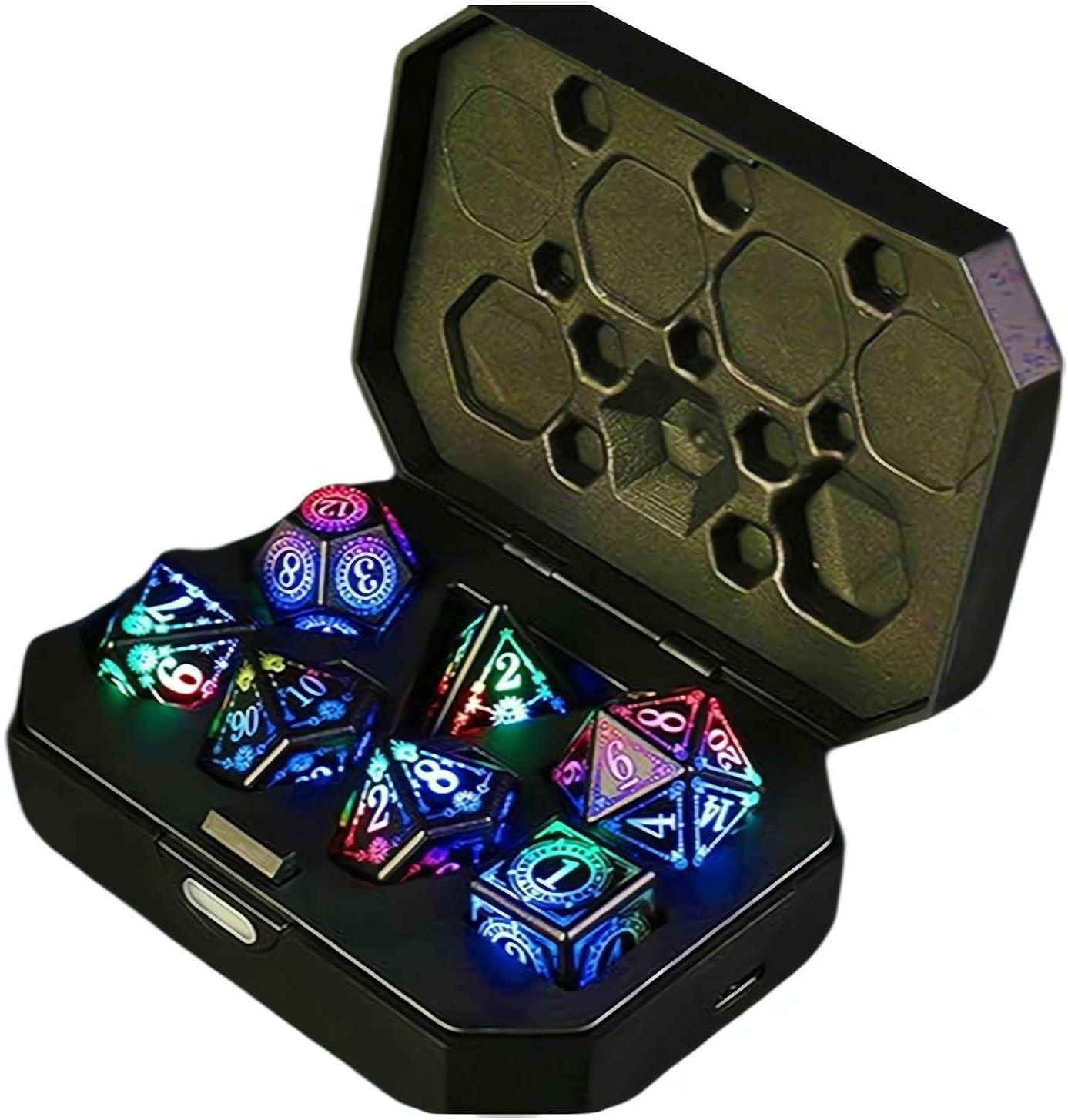 LED Dice Set D&D Rechargeable, Wireless Light Up DND Dice Set with Charging Box Rechargeable ...