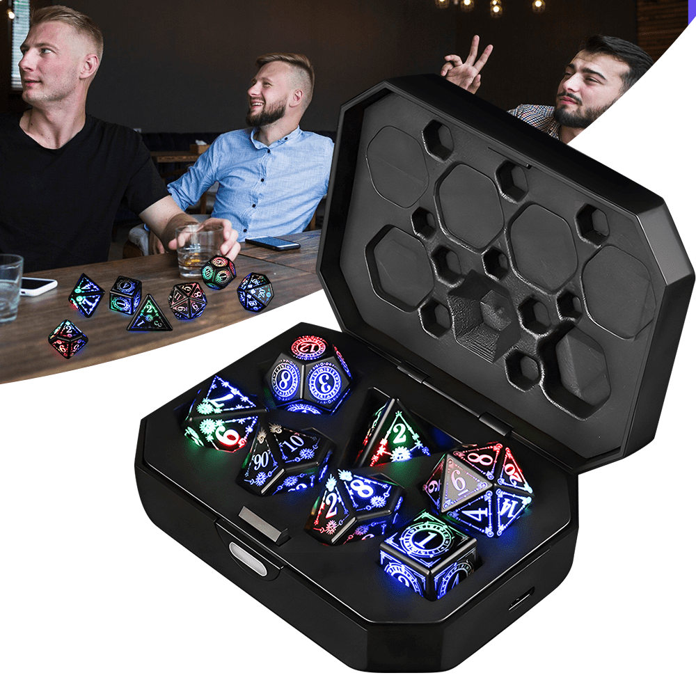 LED Dice Set of 7, DND Dice Rechargeable with Charging Box, Shake to ...