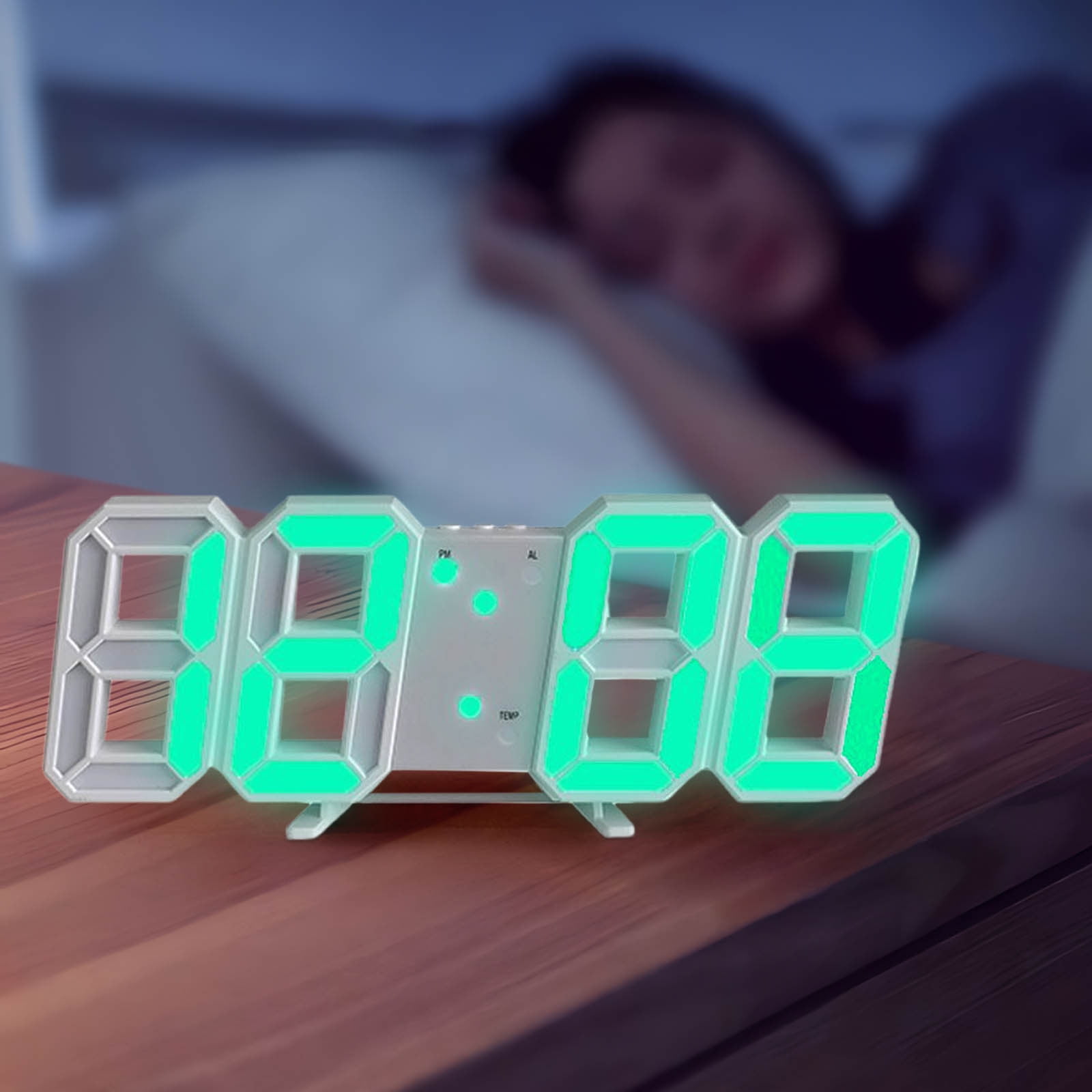 LED Digital Alarm, 3D Wall Clock Desk Auto Dimming 12/24 Hour Date ...