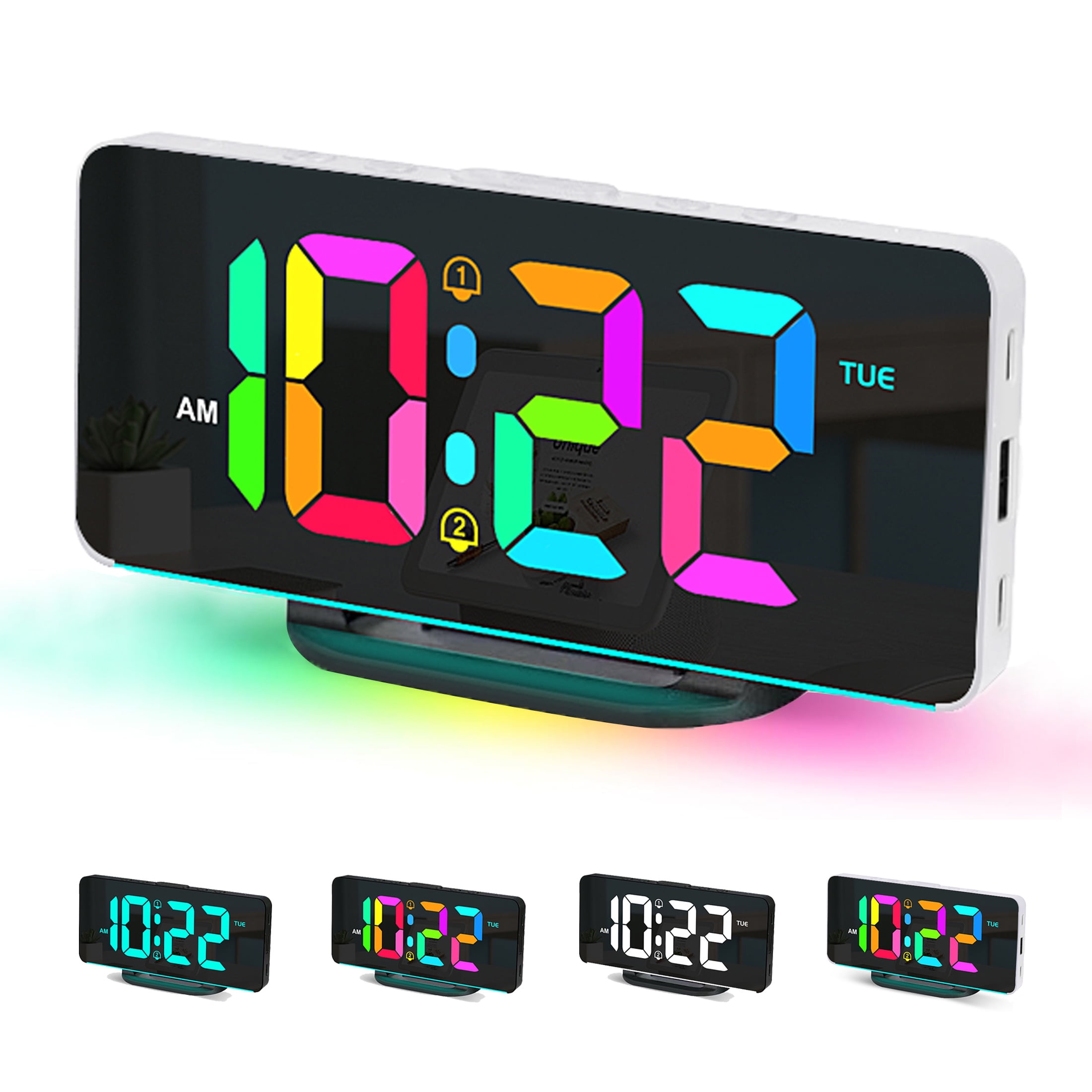 LED Digital Alarm Clock with 10 Color-Changing Night Light – Large ...