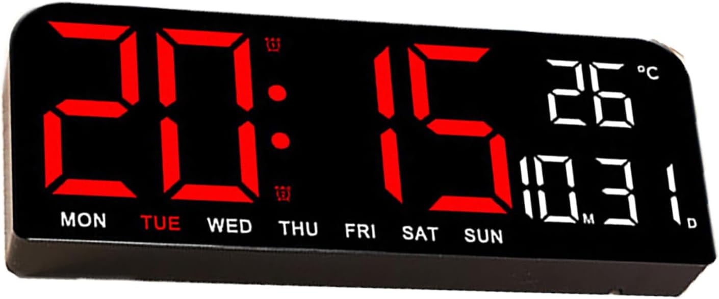 LED Digital Alarm Clock, 9" LED Display with Temperature, Calendar, Day of The Week, Humidity ...