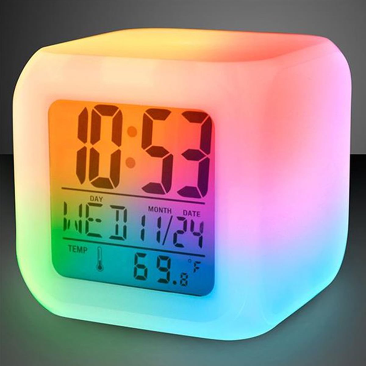 LED Digital Alarm Clock Mini Desk Cube Clock with Colorful Lights and ...