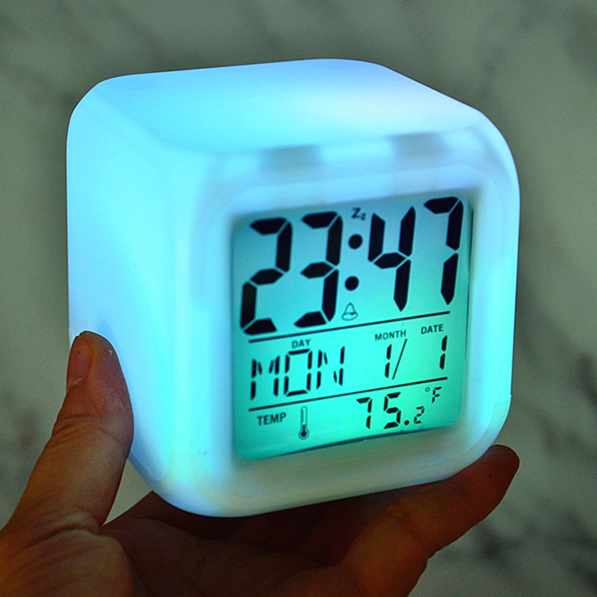 LED Digital Alarm Clock Mini Desk Cube Clock with Colorful Lights and ...