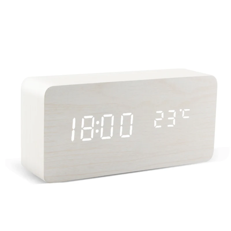 LED Digital Alarm Clock - Voice - Controlled Wooden Desktop Clock, USB ...