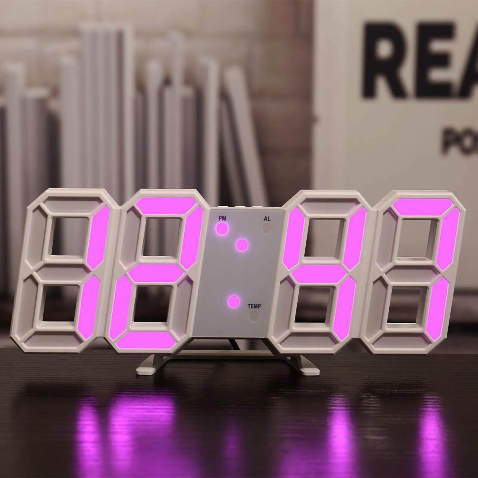 LED Digital Desk Alarm Clock Silent 3D Digital Wall Clock Desktopfor ...
