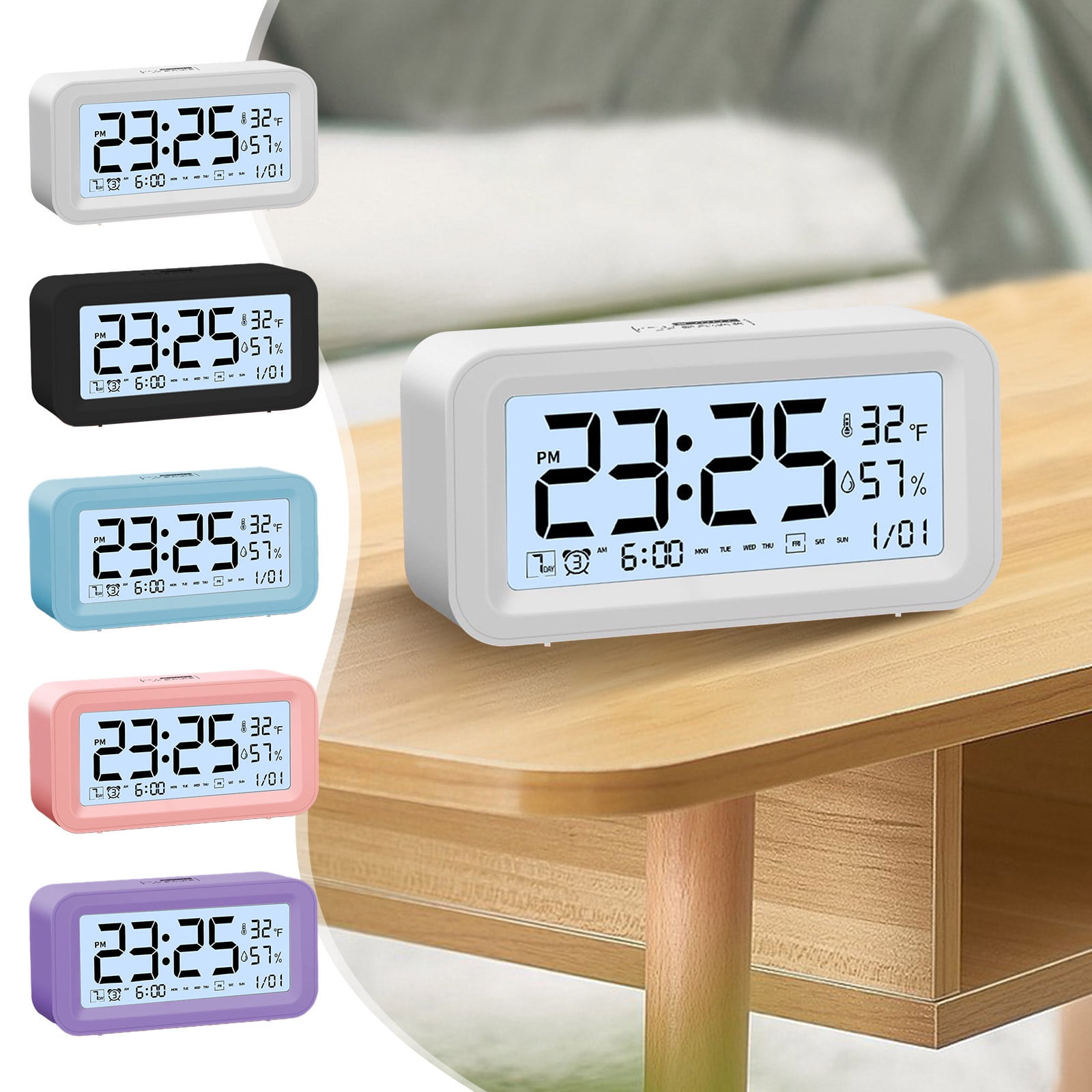 LED Digital Electronic Clock with Snooze Alarm, 12/24H Time Display, Countdown Timer, Stereo ...