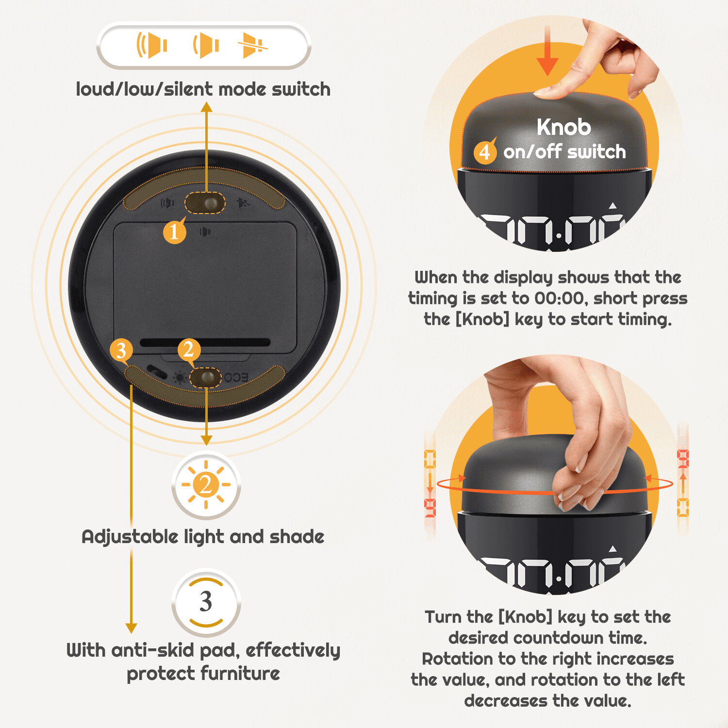 LED Digital Kitchen Timer, Countup Countdown Cooking Timer for Kitchen with Large LED Display ...