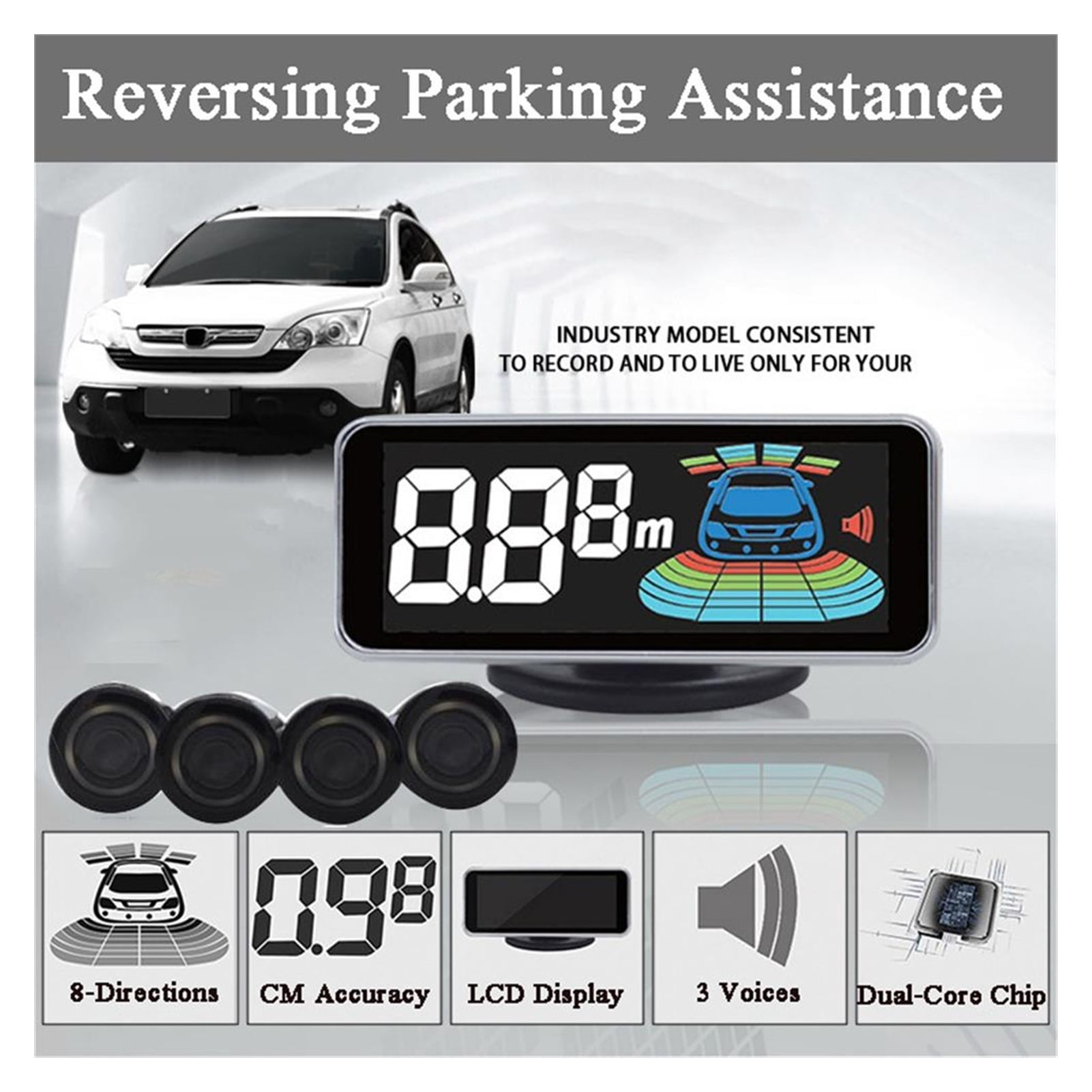 LED Digital Parktronic Car Parking Sensor 4 Sensors Backup Reversing ...