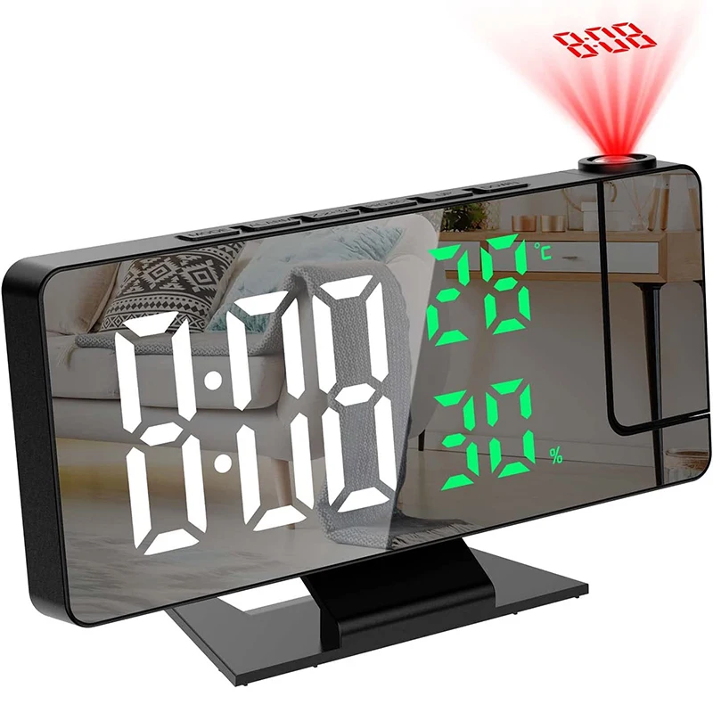 LED Digital Projection Alarm Clock with Time Temperature Display ...