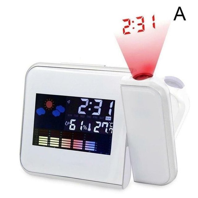 LED Digital Projection Alarm Clock with Weather Thermometer White ...