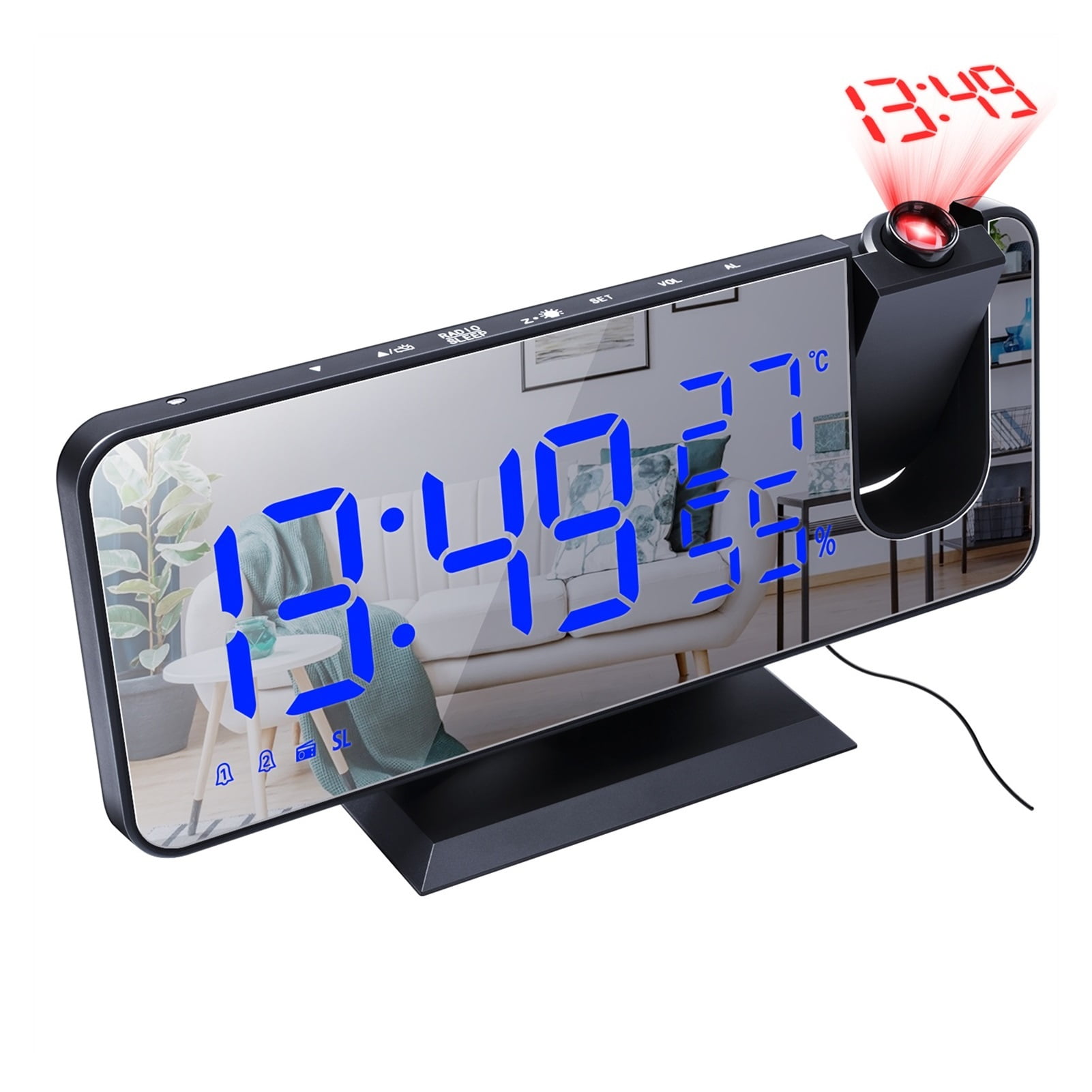 LED Digital Projector Alarm Clock Watch Table Electronic Desktop Clocks ...
