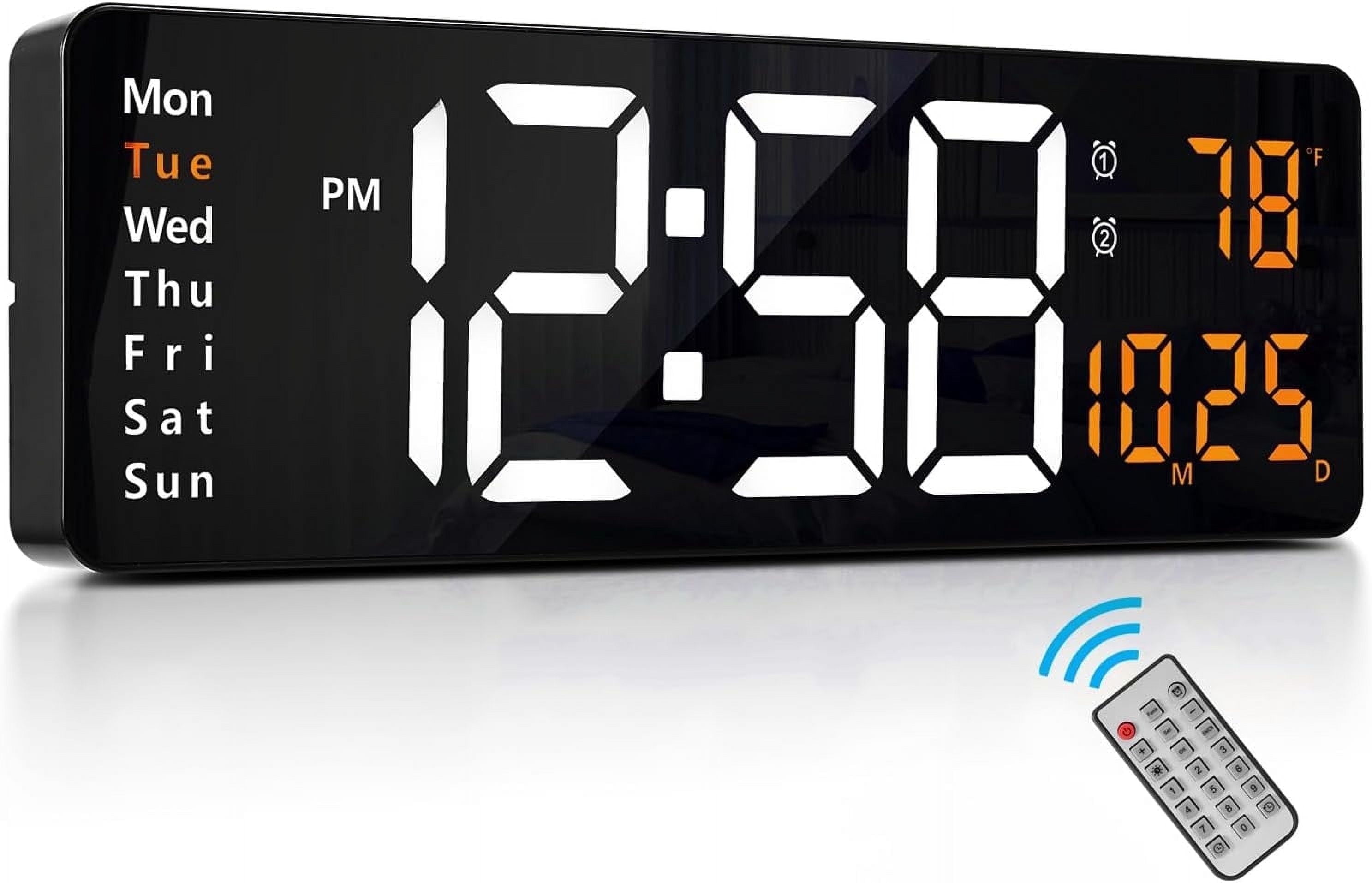 LED Digital Wall Clock with Remote, 16.2" Large Display LED Digital ...