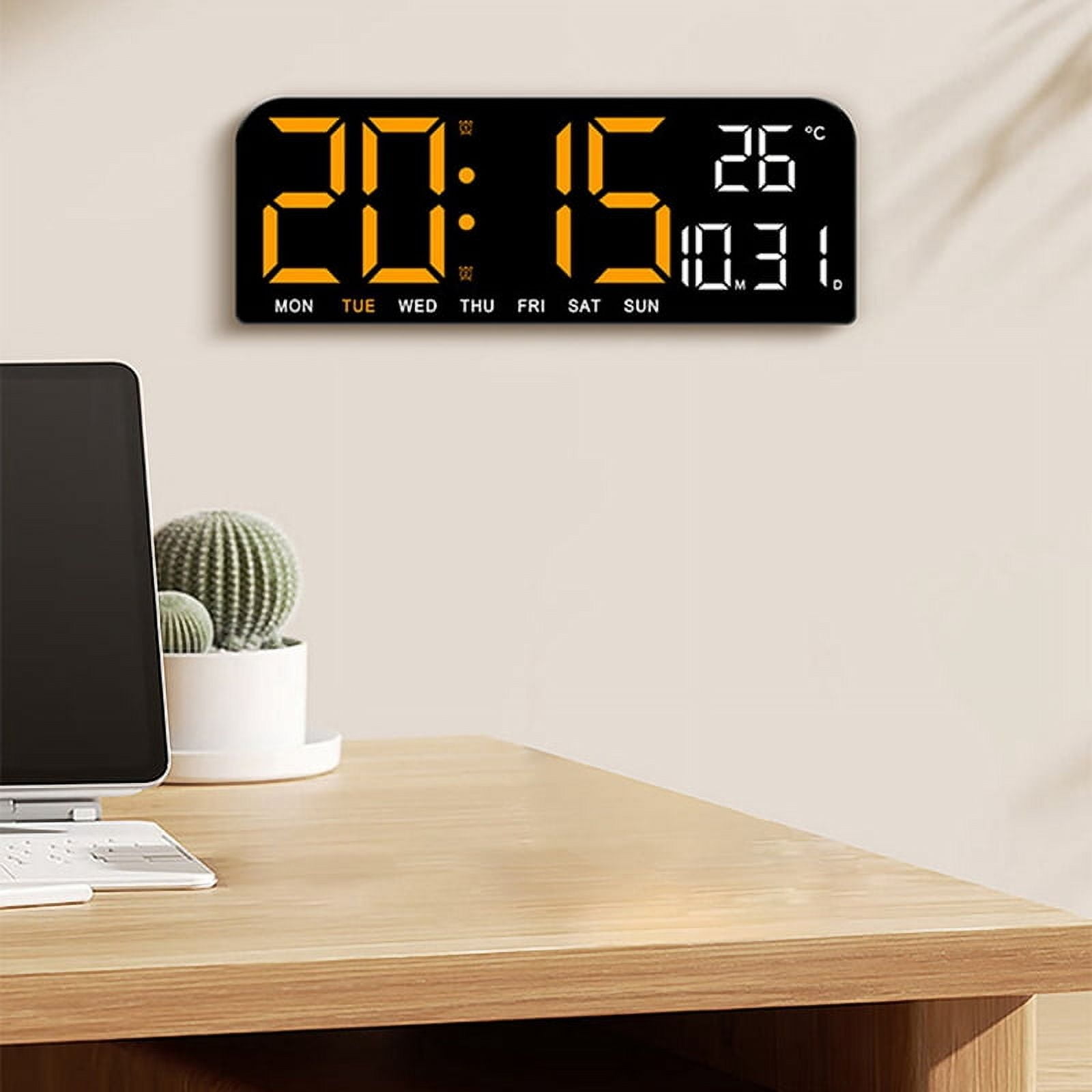 LED Digital Wall Clock with Temperature, Date, 2-Alarm, Countdown Timer ...