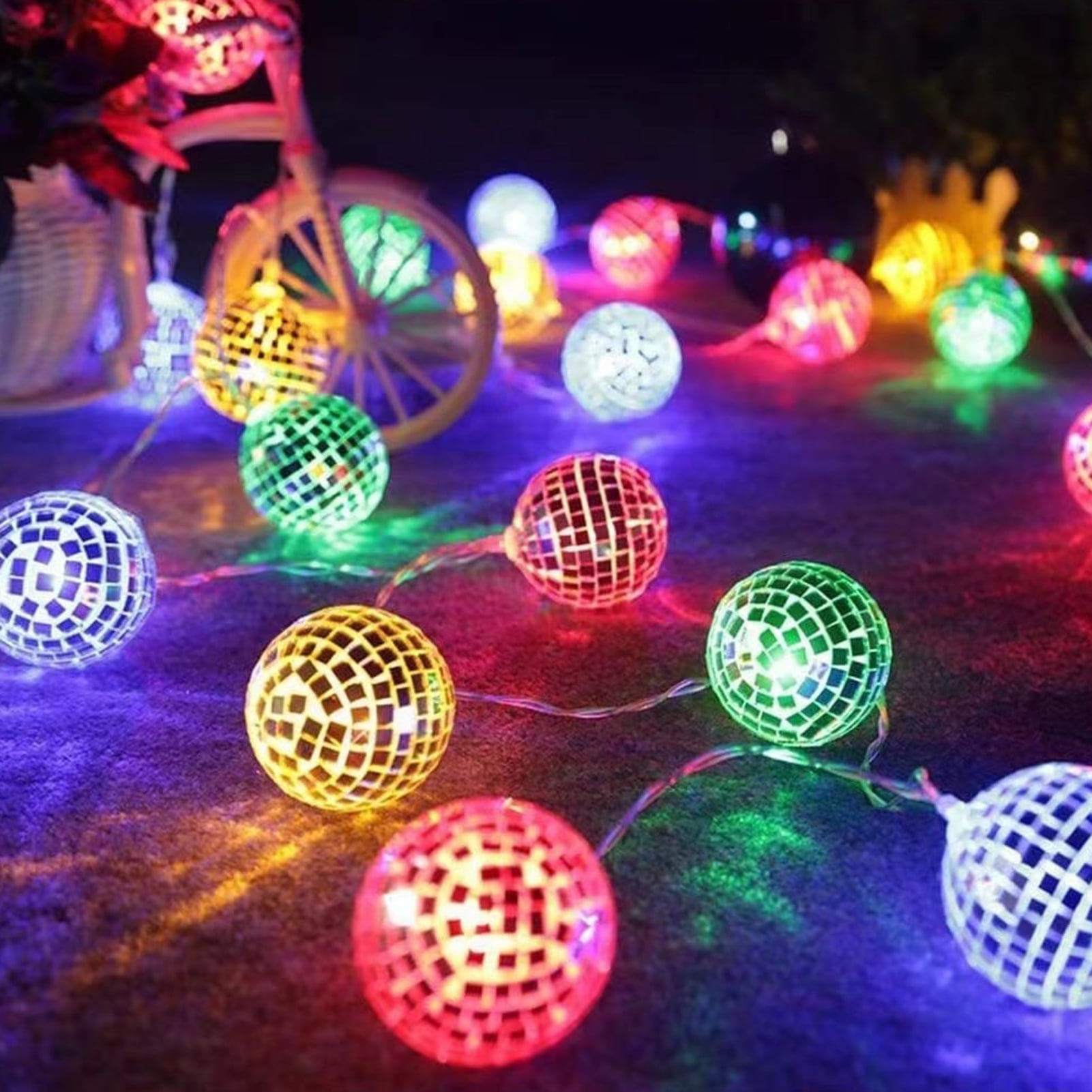 LED Disco Ball String Light Christmas Tree Decorations Battery Operated ...