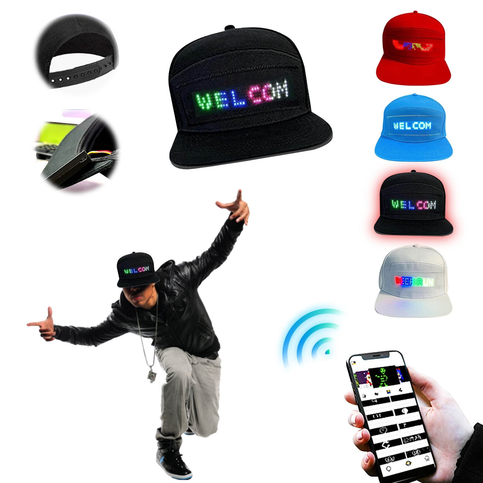 LED Display Hat, Portable Rotating Sign, Durable Plastic Construction ...