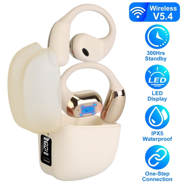 LED Display Wireless V5.4 Open Ear Earbuds, Touch Control Stereo Sport ...