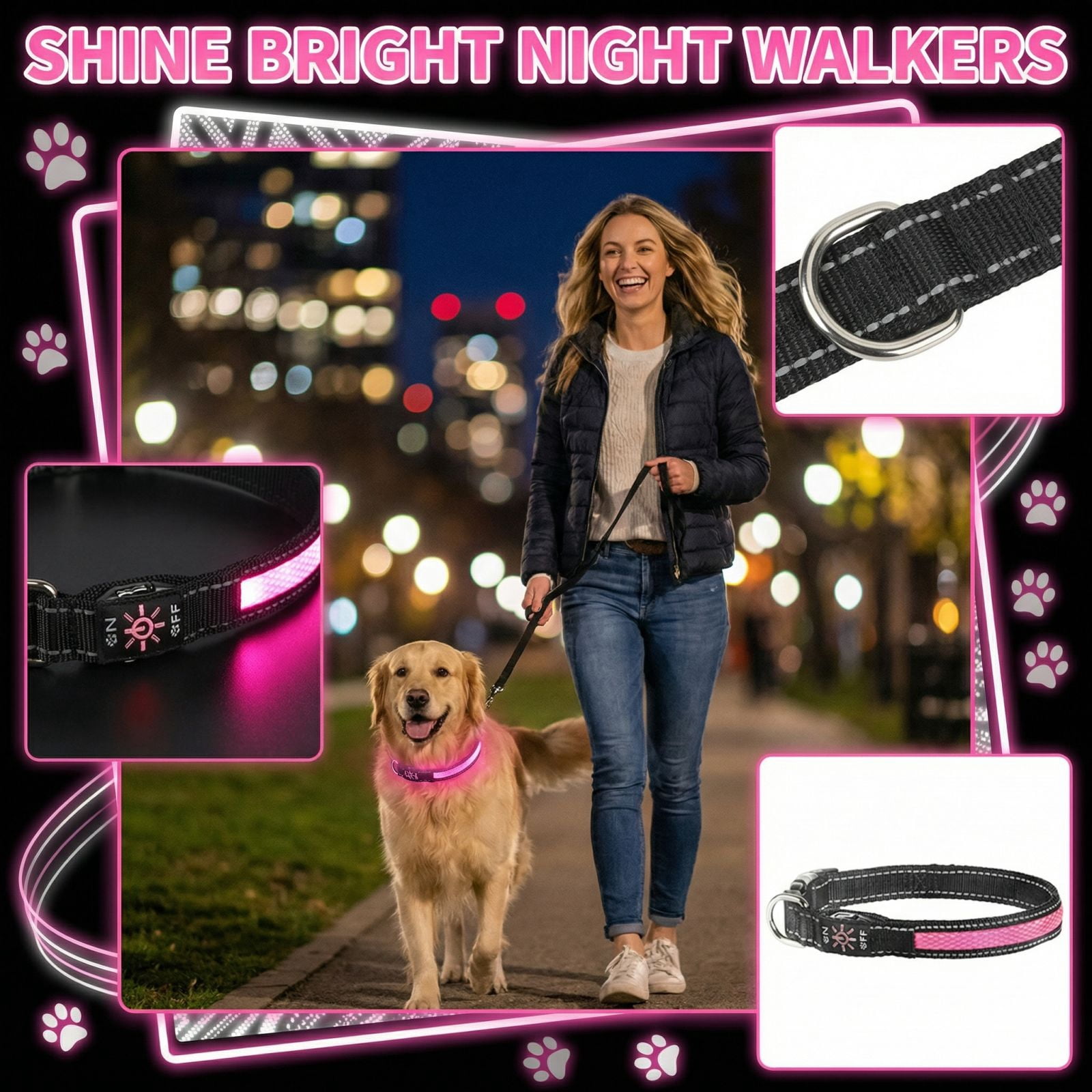 LED Dog Collar Night Light Pet Safety Collar Glow in the Dark ...
