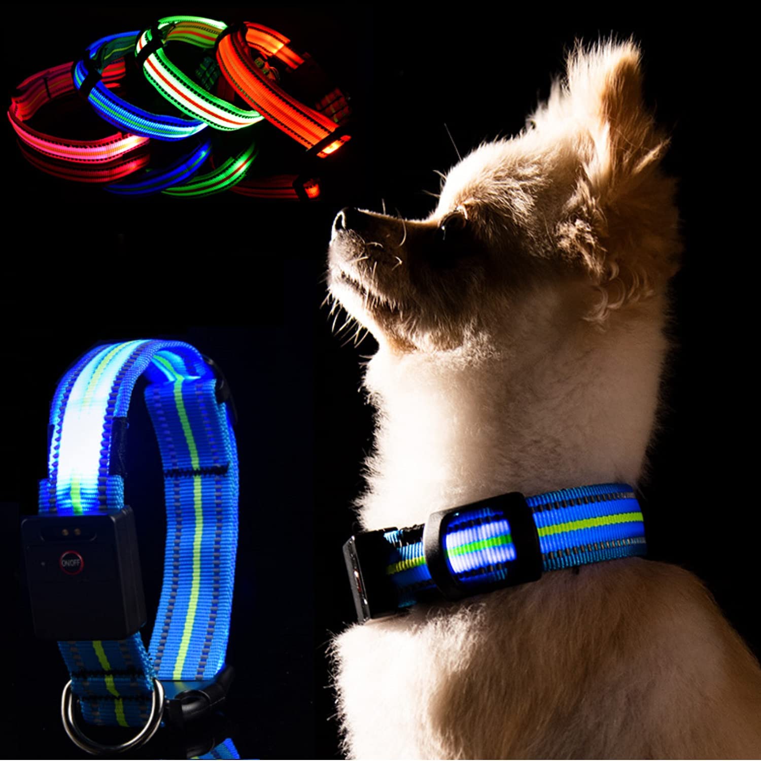 LED Dog Collar,USB Rechargeable Light Up Dog Collars,Adjustable Glowing ...