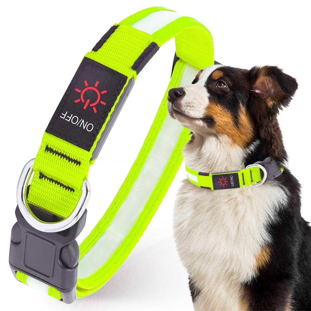 Syenll LED Dog Collar, USB Rechargeable Light Up Dog Collar, Adjustable Safety Glowing Collar ...