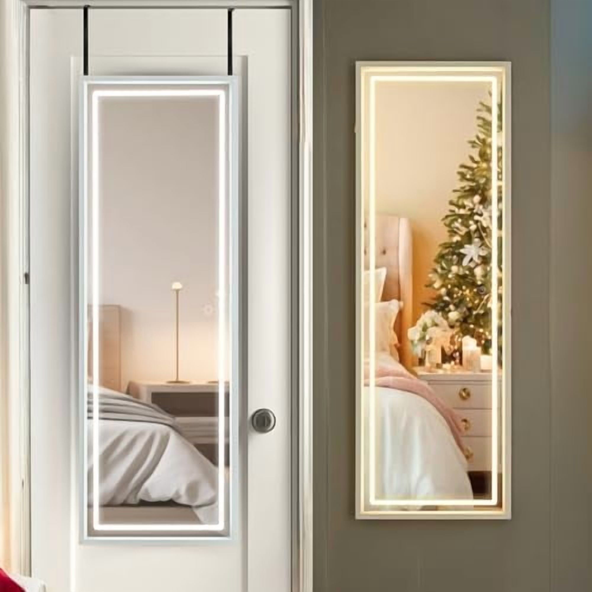 LED Door Mirror Full Length, Over The Door Hanging Lighted Mirror, Full ...