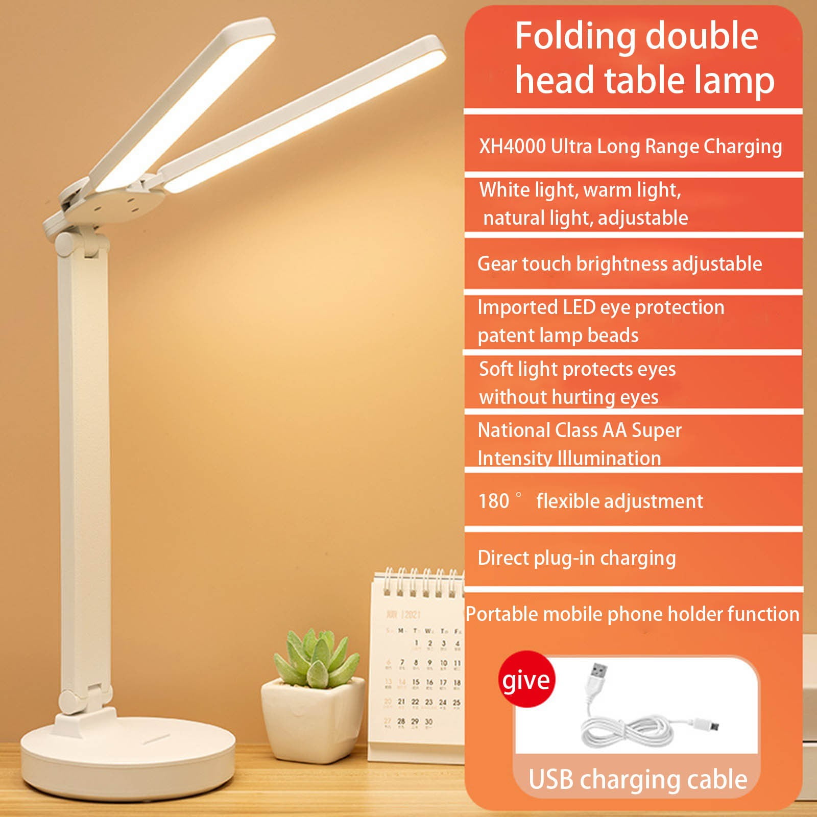 LED Double Head Desk Lamp for Home Office,Portable Small Desk Lamp with ...