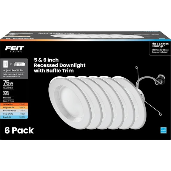 LED Downlight Retrofit Kit with Baffle Trim, 75W Equivalent, 5/6-Inch ...