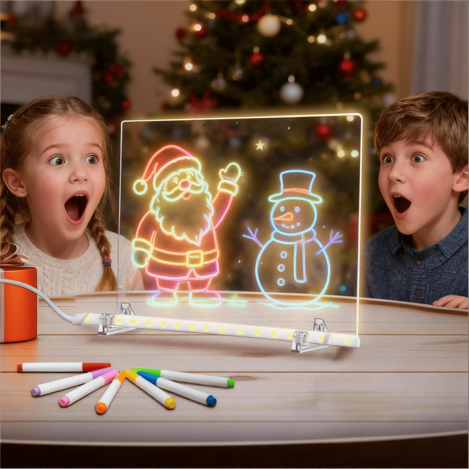 LED Drawing Board, 13.78x9.84 inch Large White Acrylic LED Note Board ...