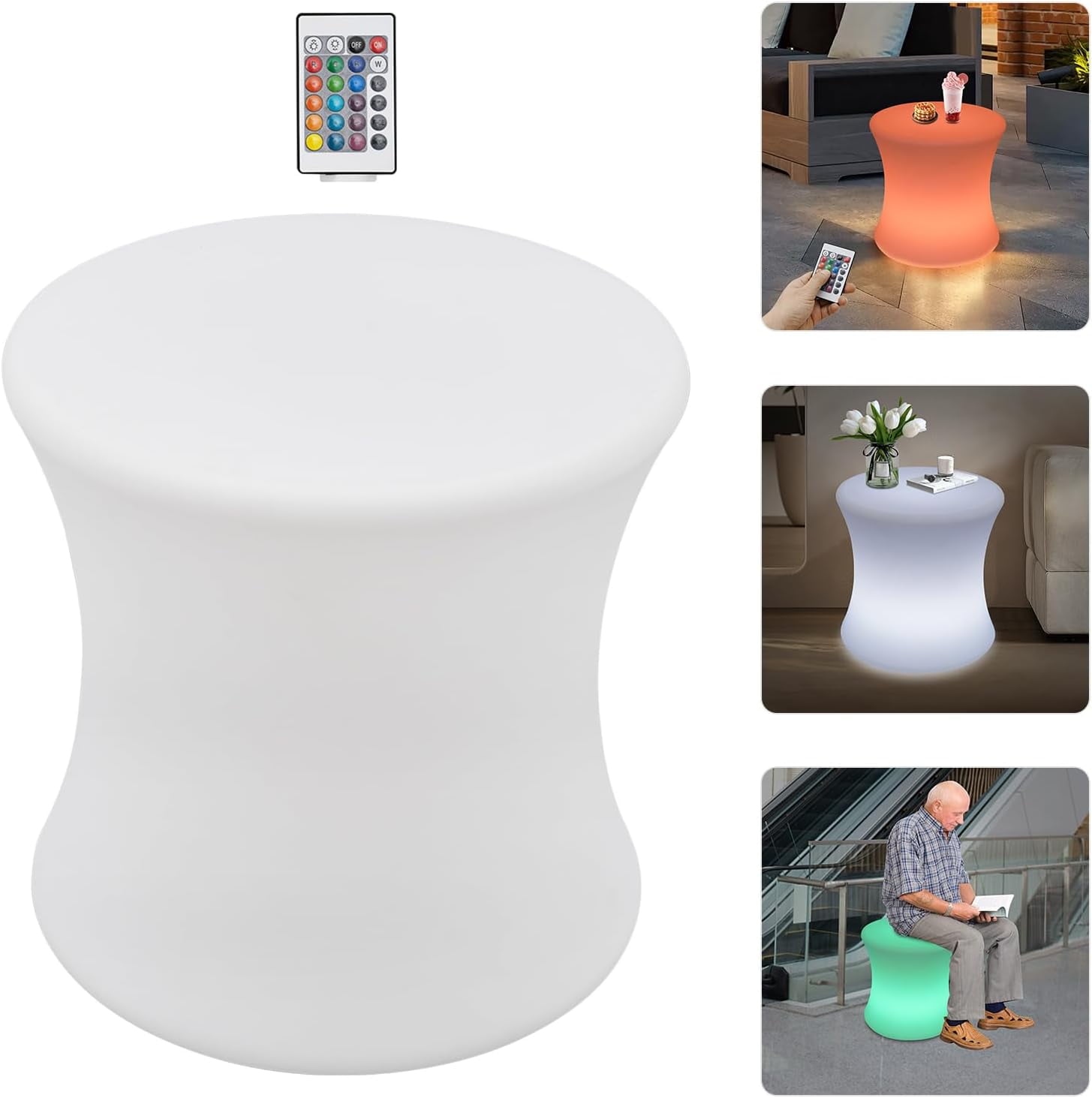 LED Drum-Shaped Stool,16 RGB Color Changing LED Light Up Furniture ...