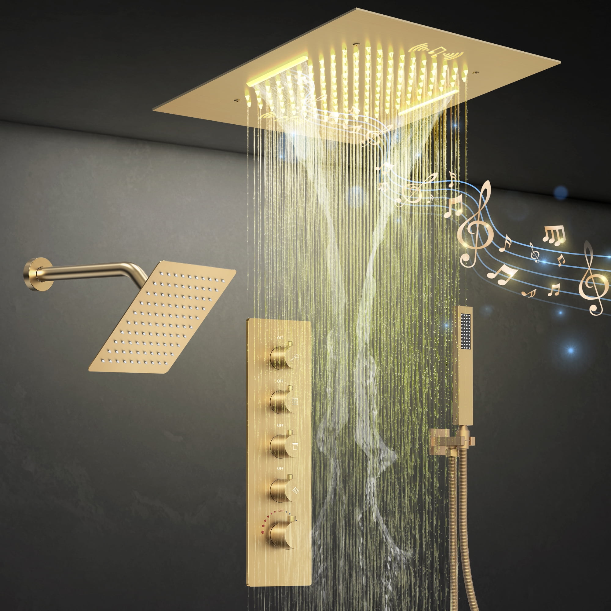 LED Dual Heads Music 20" Thermostatic Shower Faucet with Hand Shower ...
