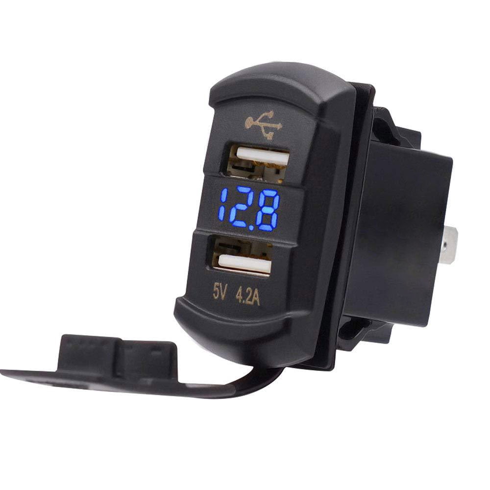 LED Dual Port USB Charger Socket With Voltmeter Safe Waterproof Cap 12V ...