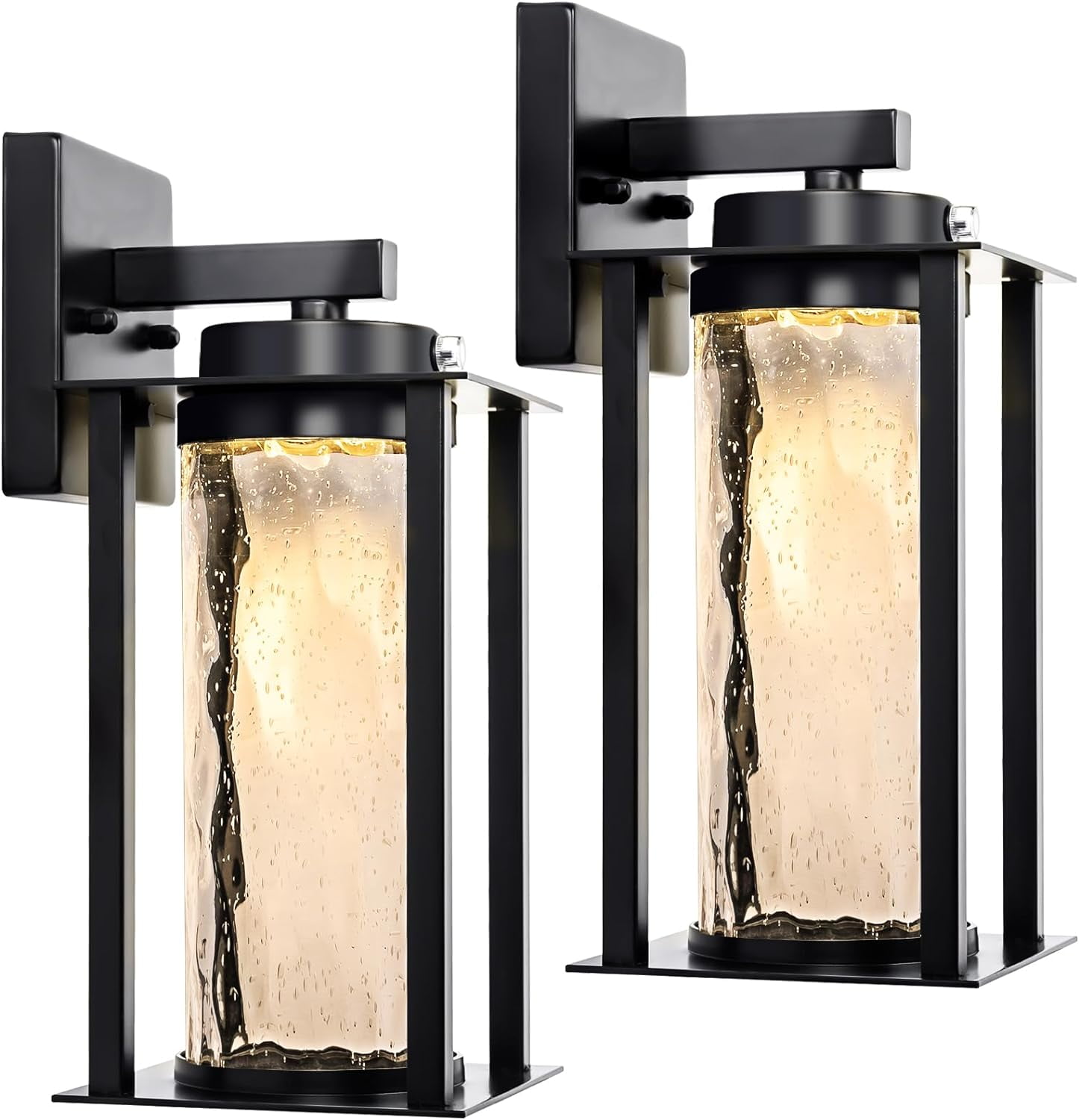 LED Dusk to Dawn Outdoor Light Fixtures - 2 Packs Modern Porch Lighting with Attractive Glass ...