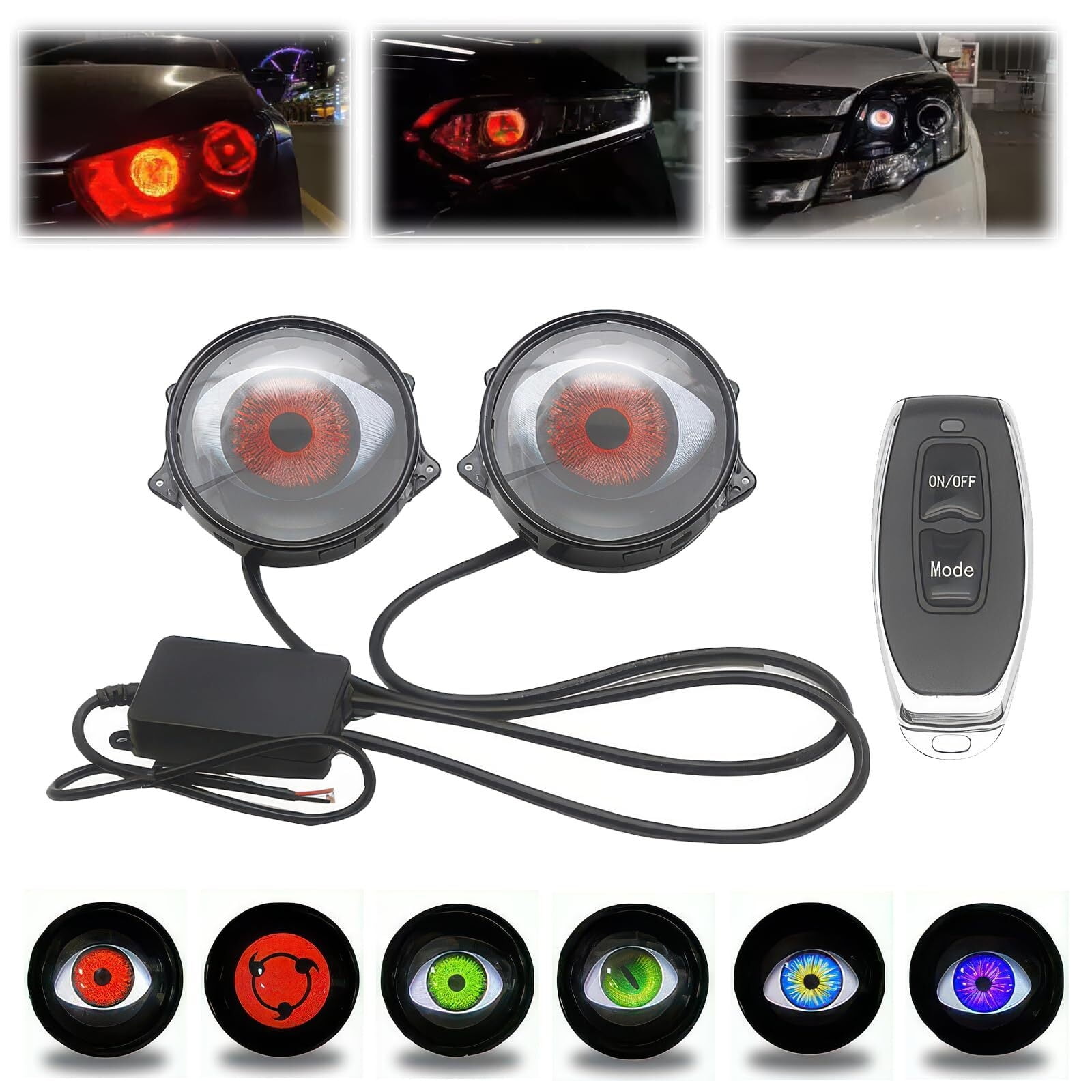 LED Dynamic Demon Eye Headlights 6 Adjustable Eye Patterns, Universal ...