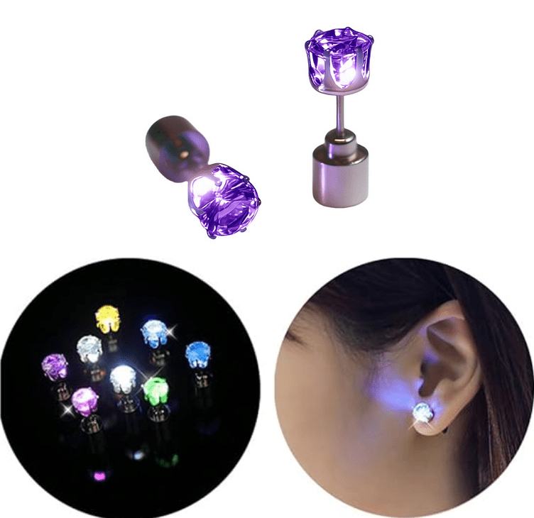 LED Earrings, Shiny Glowing LED Lighting Up Stylish Earring Studs Crown ...